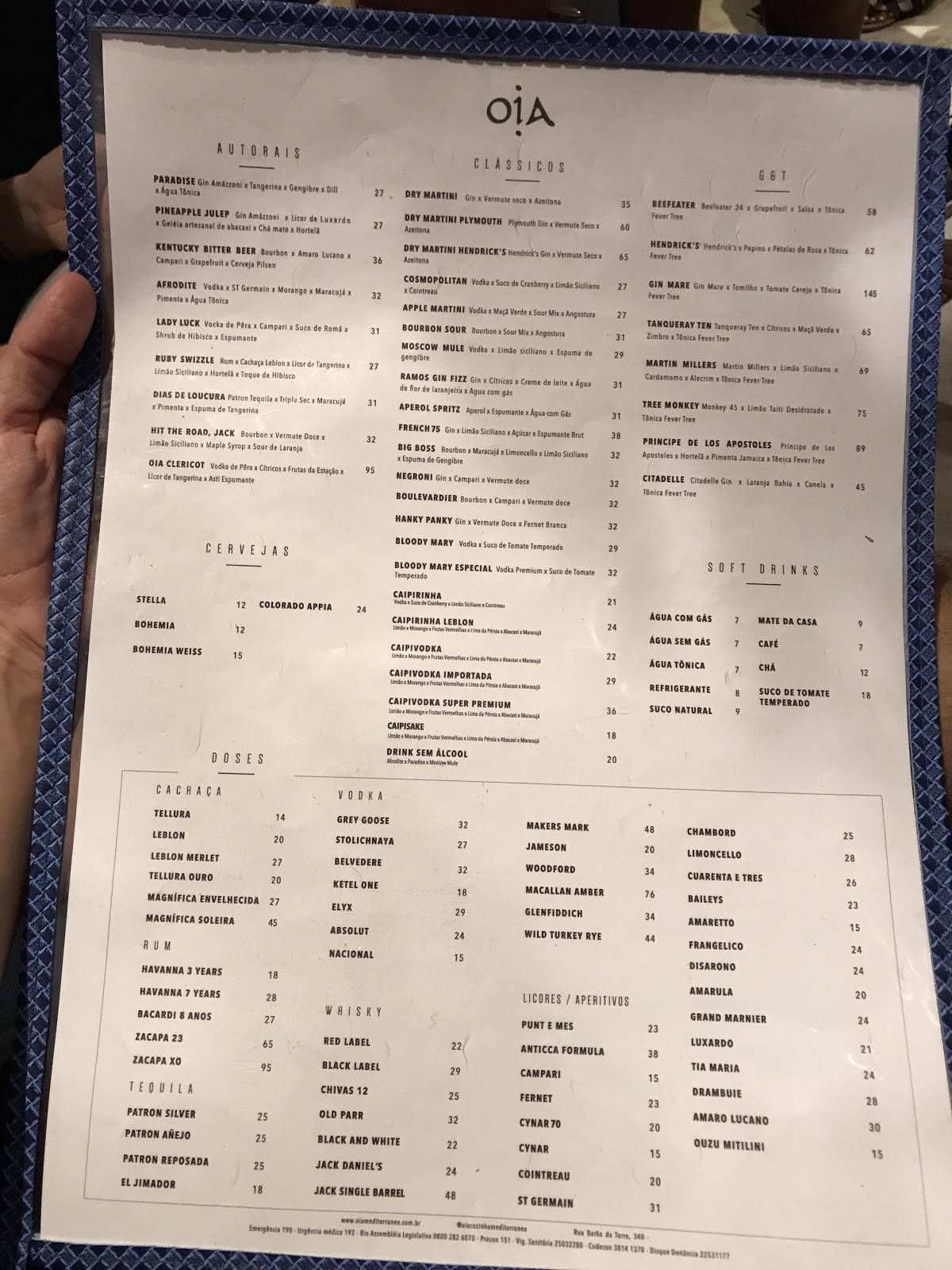 Menu em Oia Cozinha Mediterrânea restaurante, Rio de Janeiro