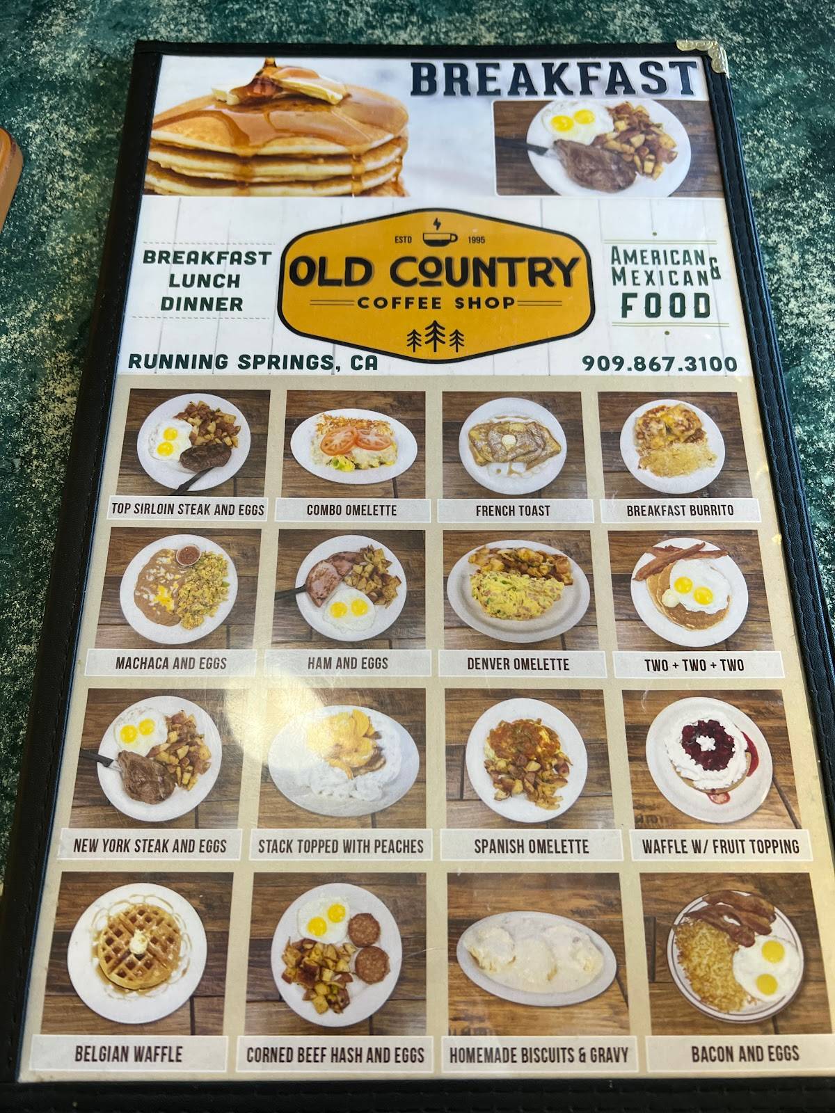 Menu at Old Country Coffee Shop restaurant, Running Springs