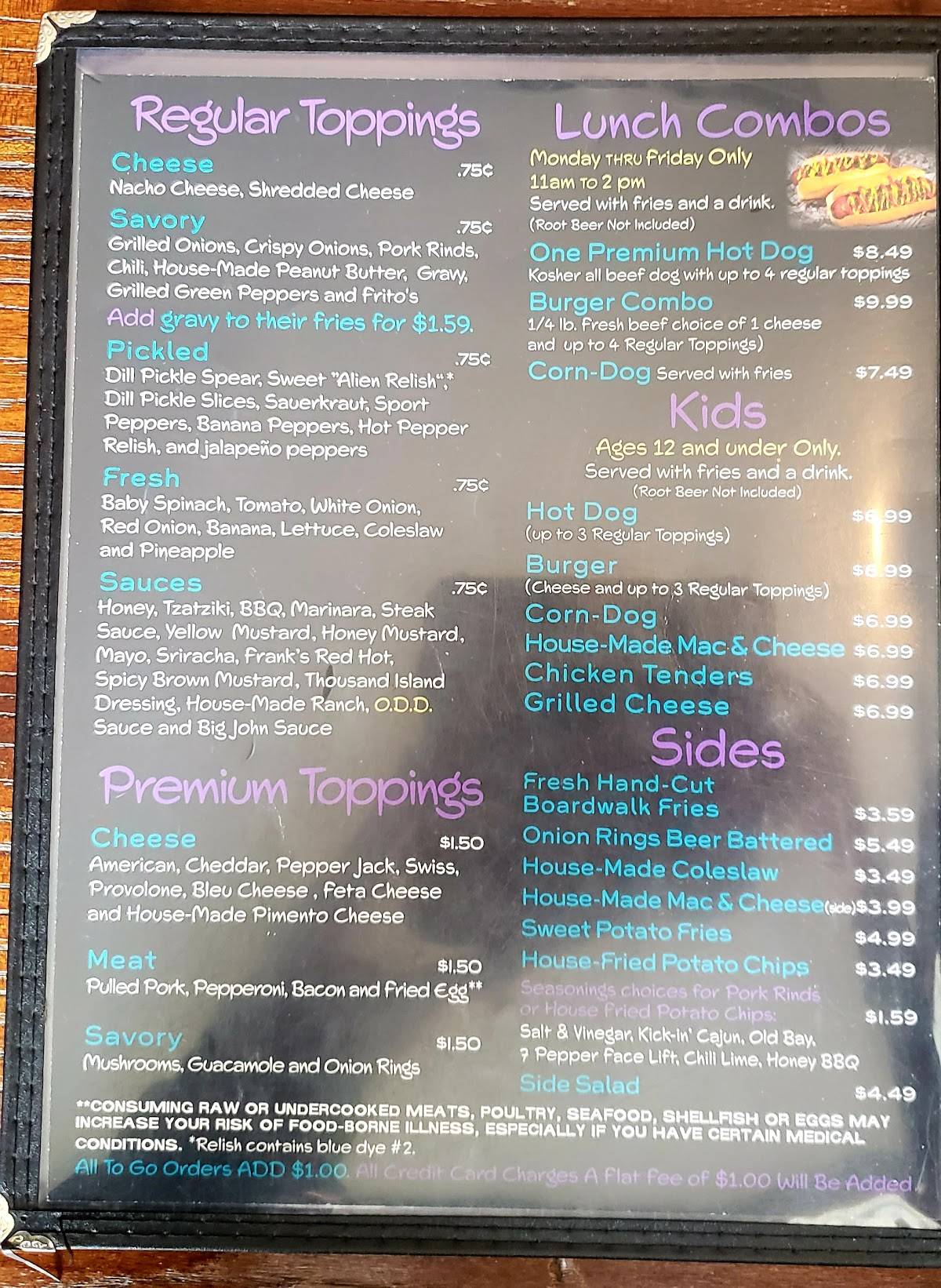 Menu at Old Dominion Doggery & Burger Shoppe restaurant, Strasburg