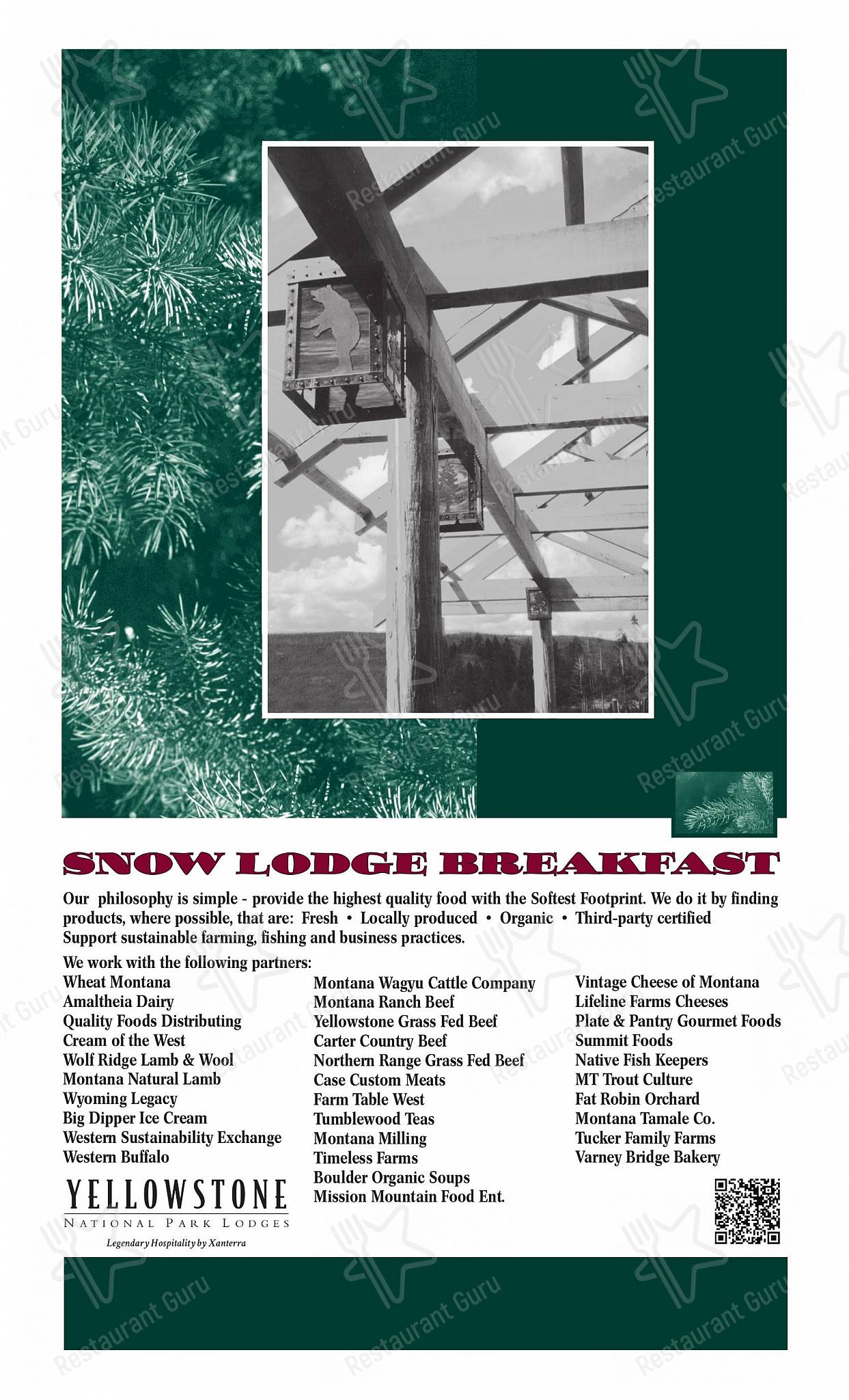 Menu at Old Faithful Snow Lodge Obsidian Dining Room restaurant, USA, 2 ...
