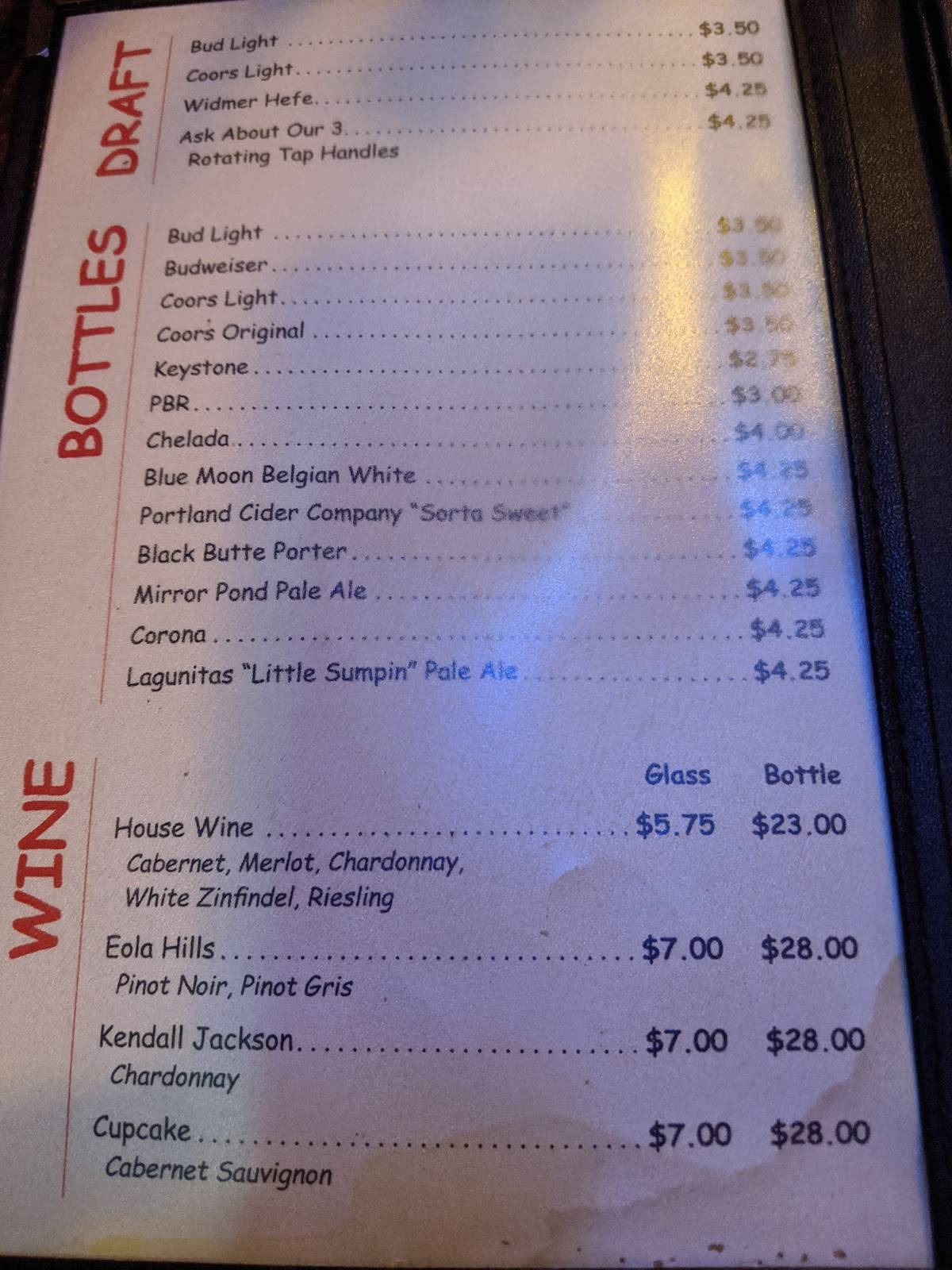 Menu at The Old Mill Saloon pub & bar, Estacada