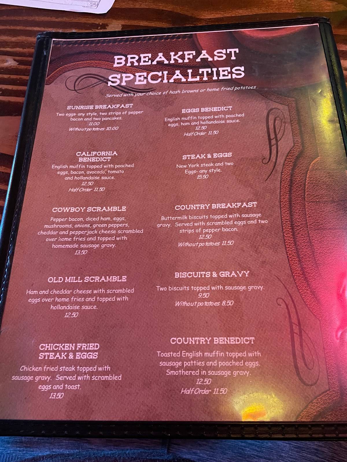 Menu at The Old Mill Saloon pub & bar, Estacada