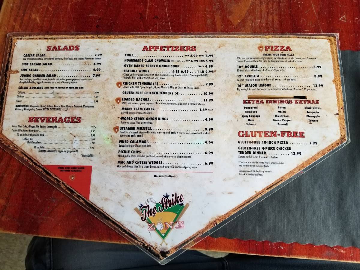 Menu at Strike Zone Restaurant & Pub, Old Orchard Beach
