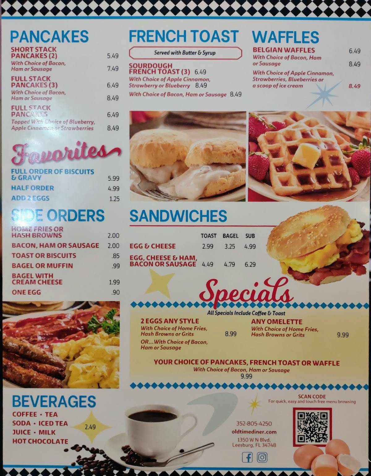 Menu at Old Time Diner restaurant, Leesburg