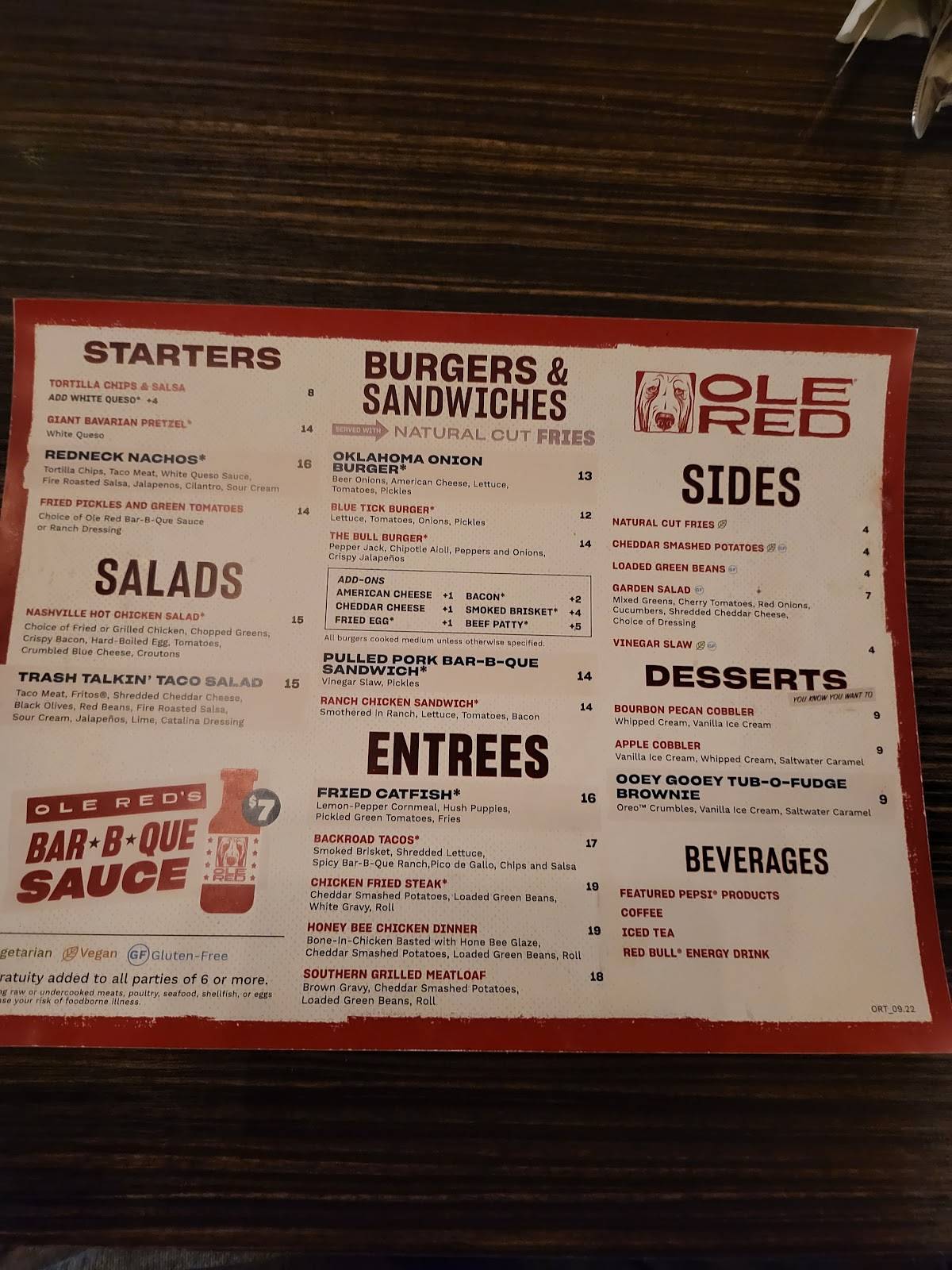 Menu at Ole Red pub & bar, Tishomingo