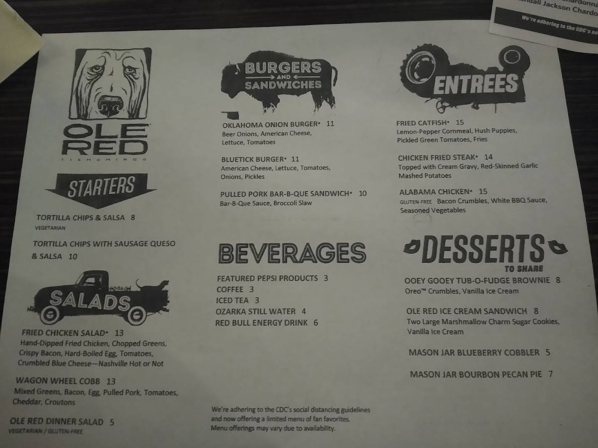 Menu at Ole Red pub & bar, Tishomingo