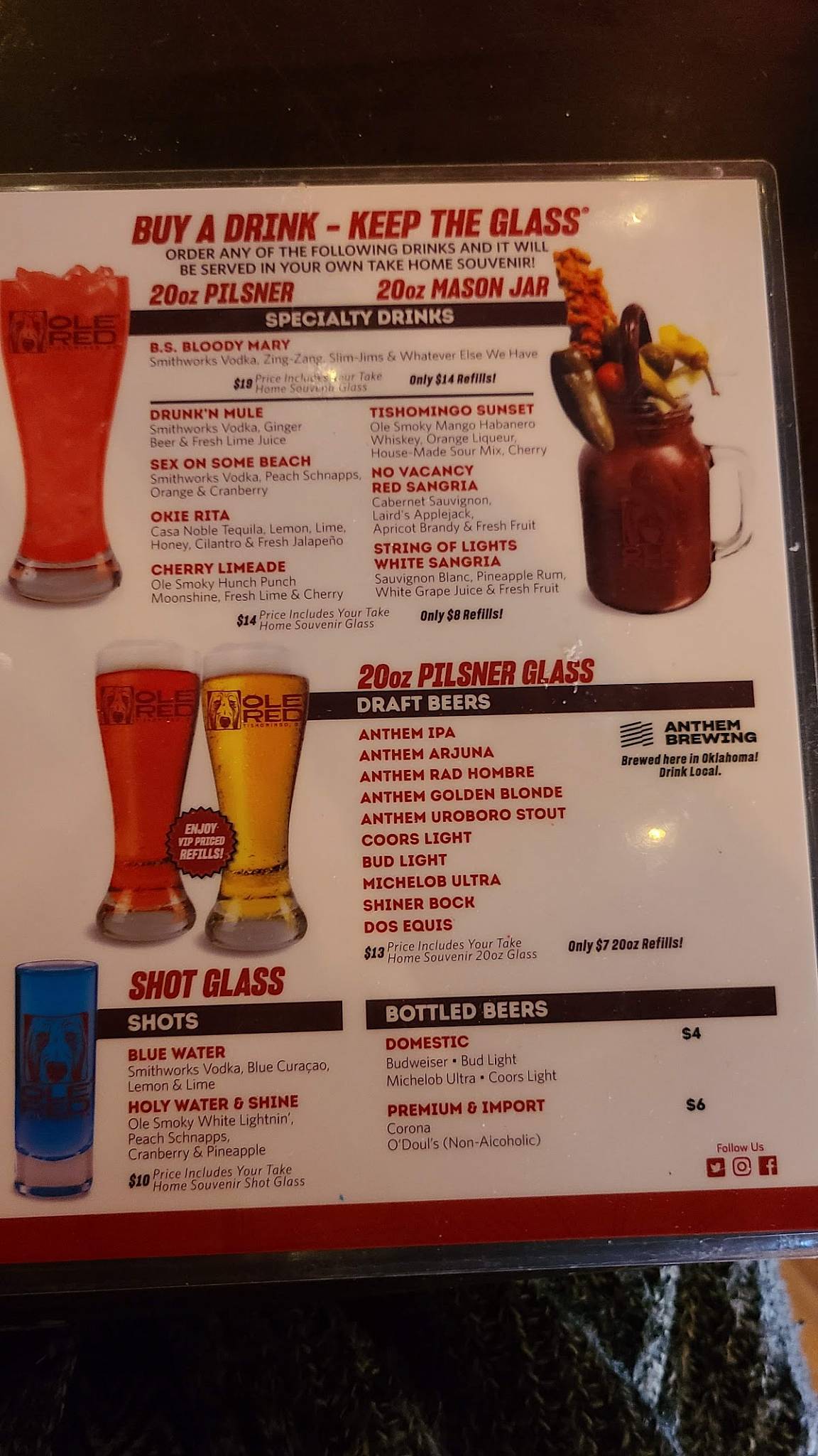Menu at Ole Red pub & bar, Tishomingo