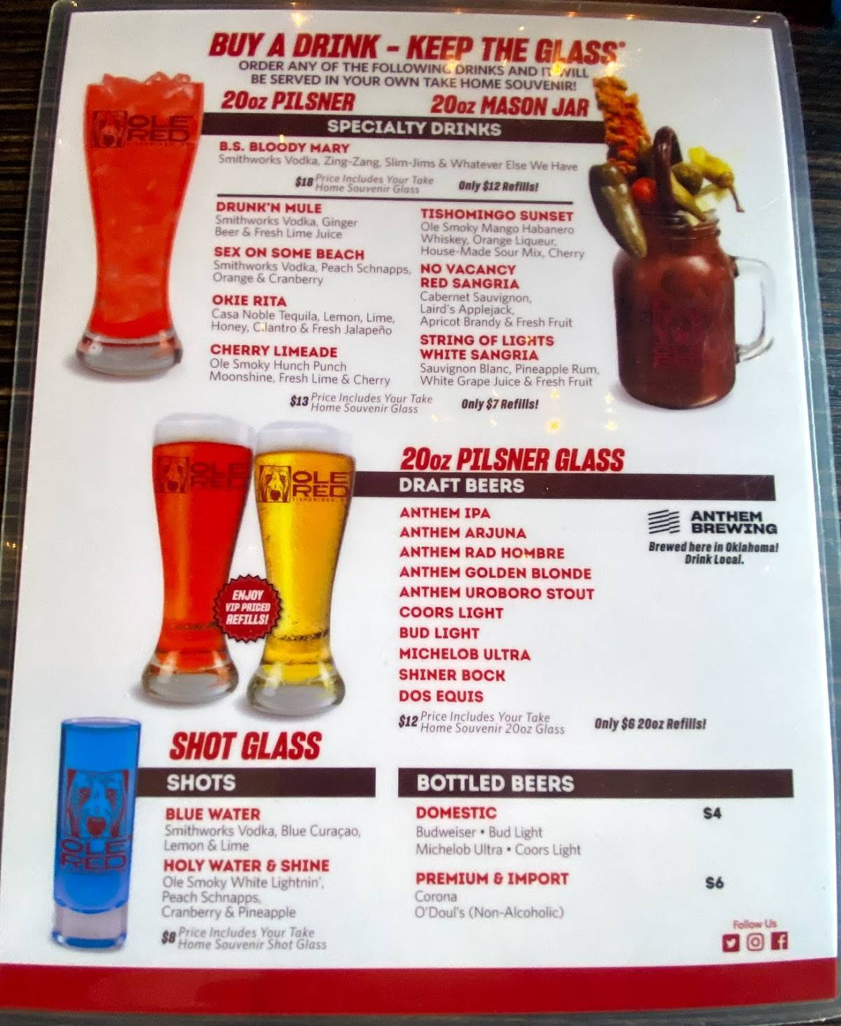 Menu at Ole Red pub & bar, Tishomingo