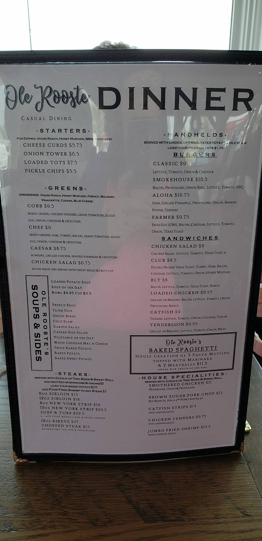 Menu at Ole Rooste restaurant, Connersville
