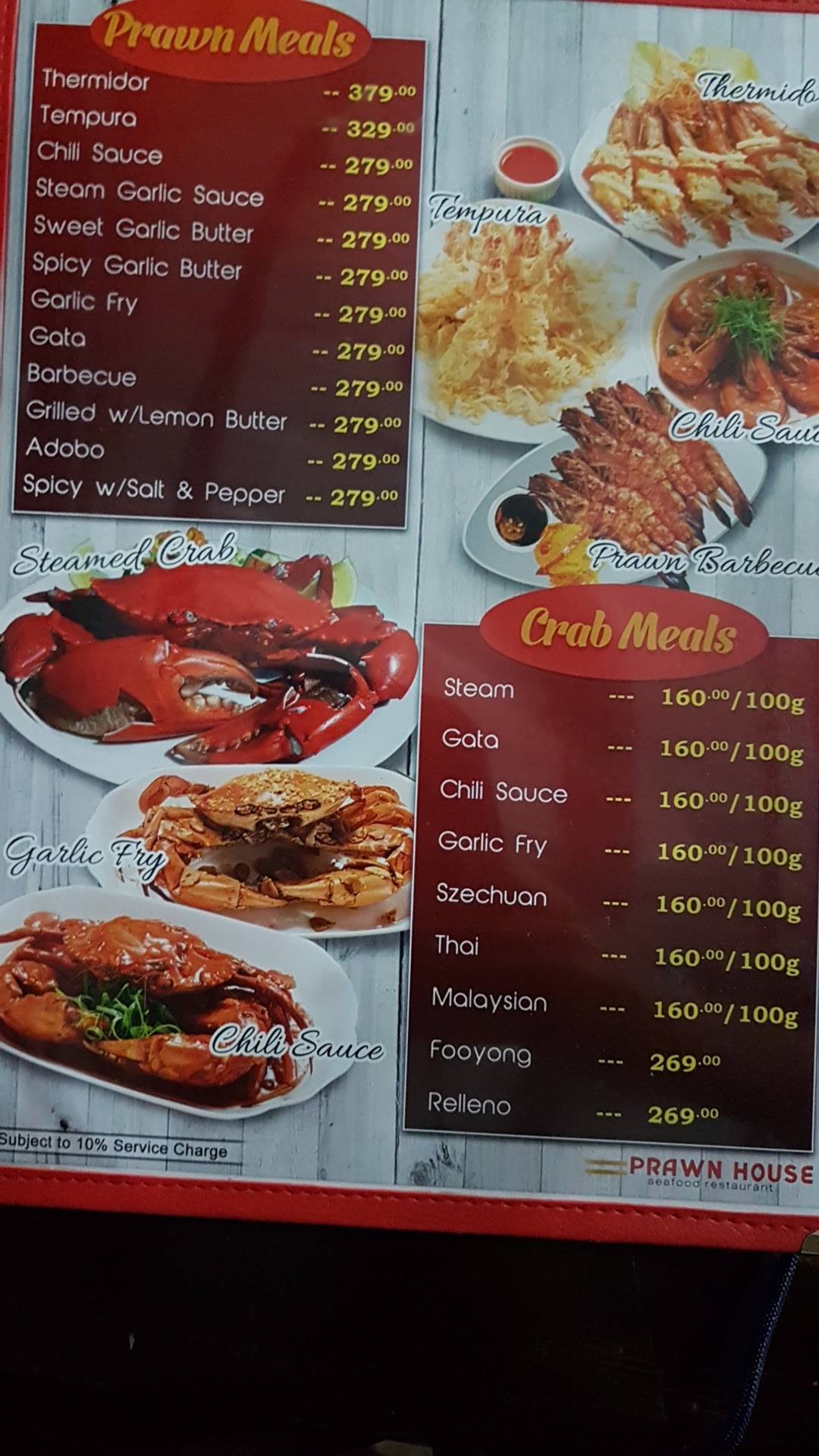 Menu at Prawn House restaurant, Opol