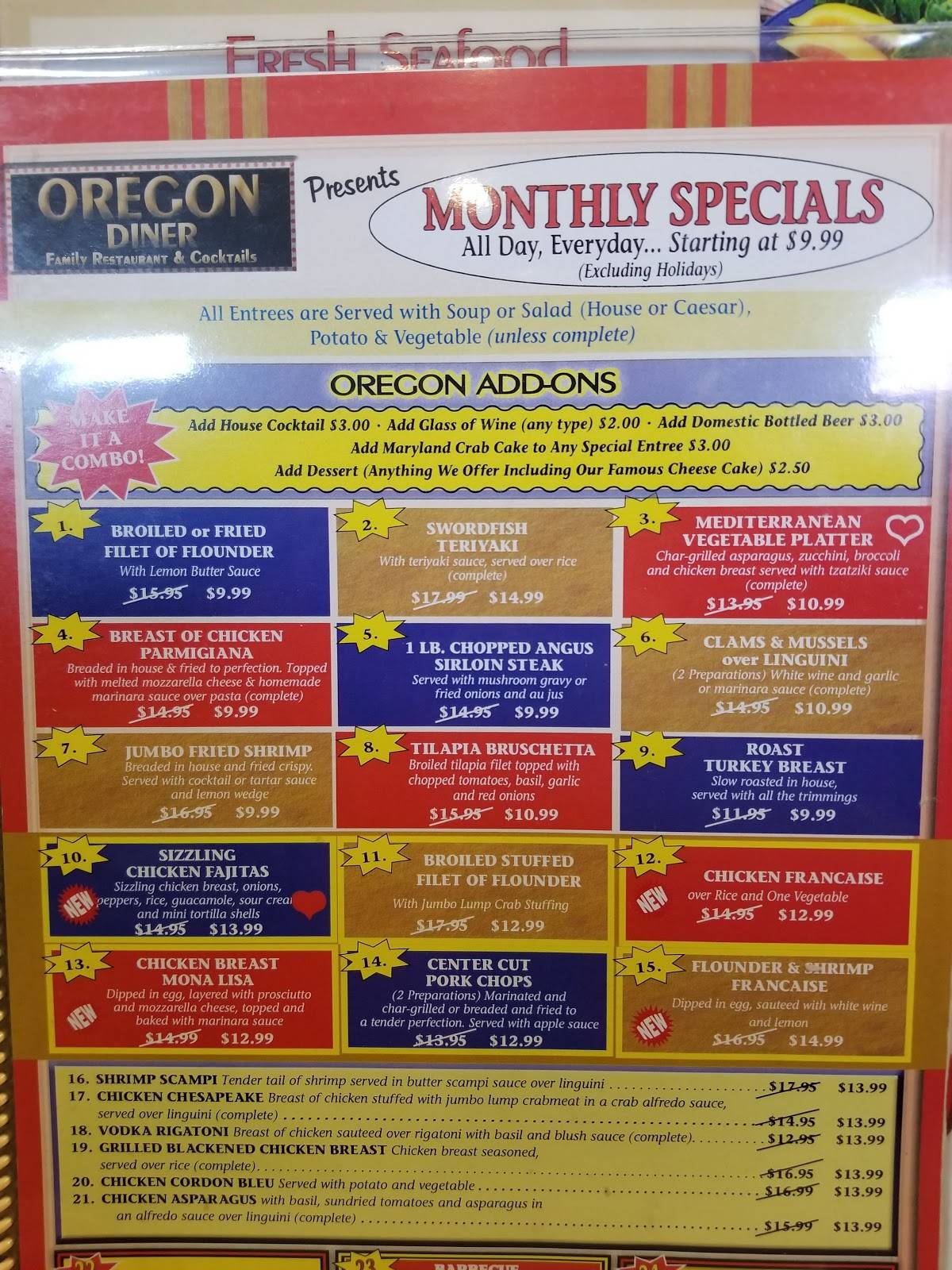 Menu at Oregon Diner pub & bar, Philadelphia