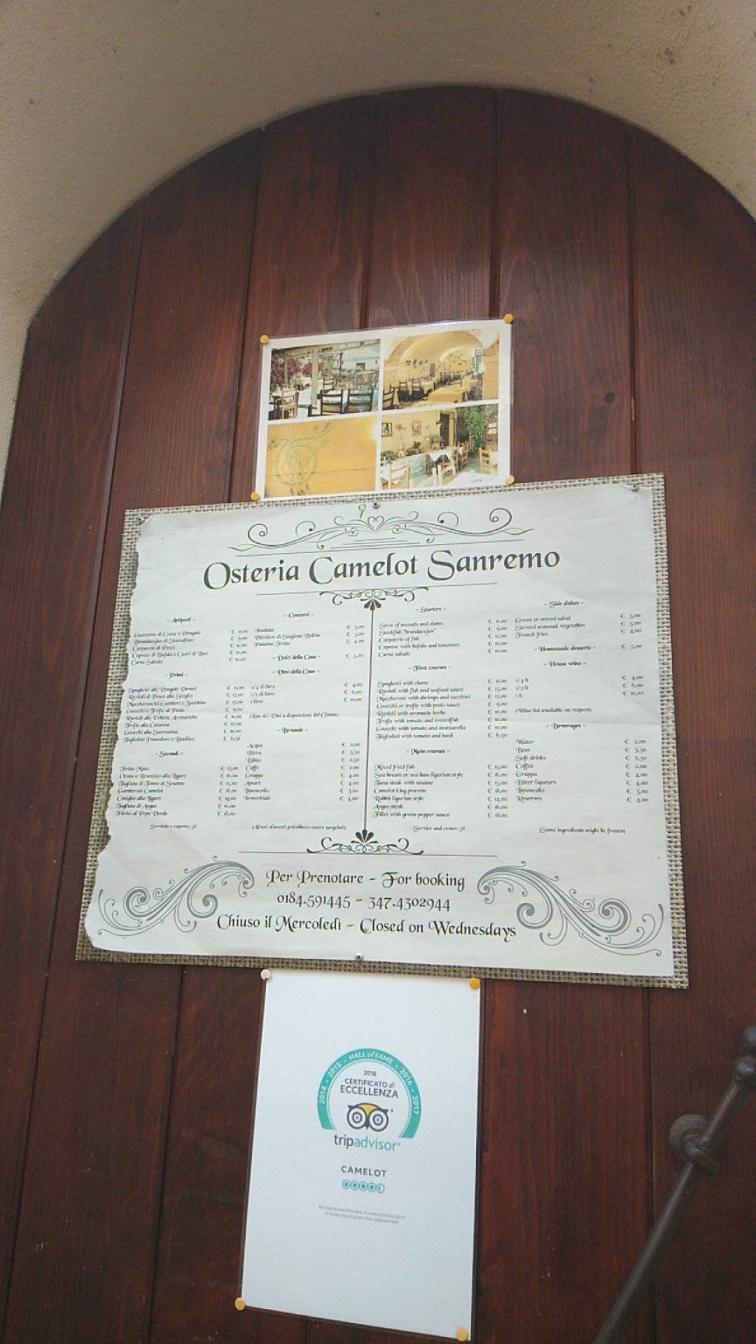 Speisekarte von Osteria Camelot restaurant, Sanremo