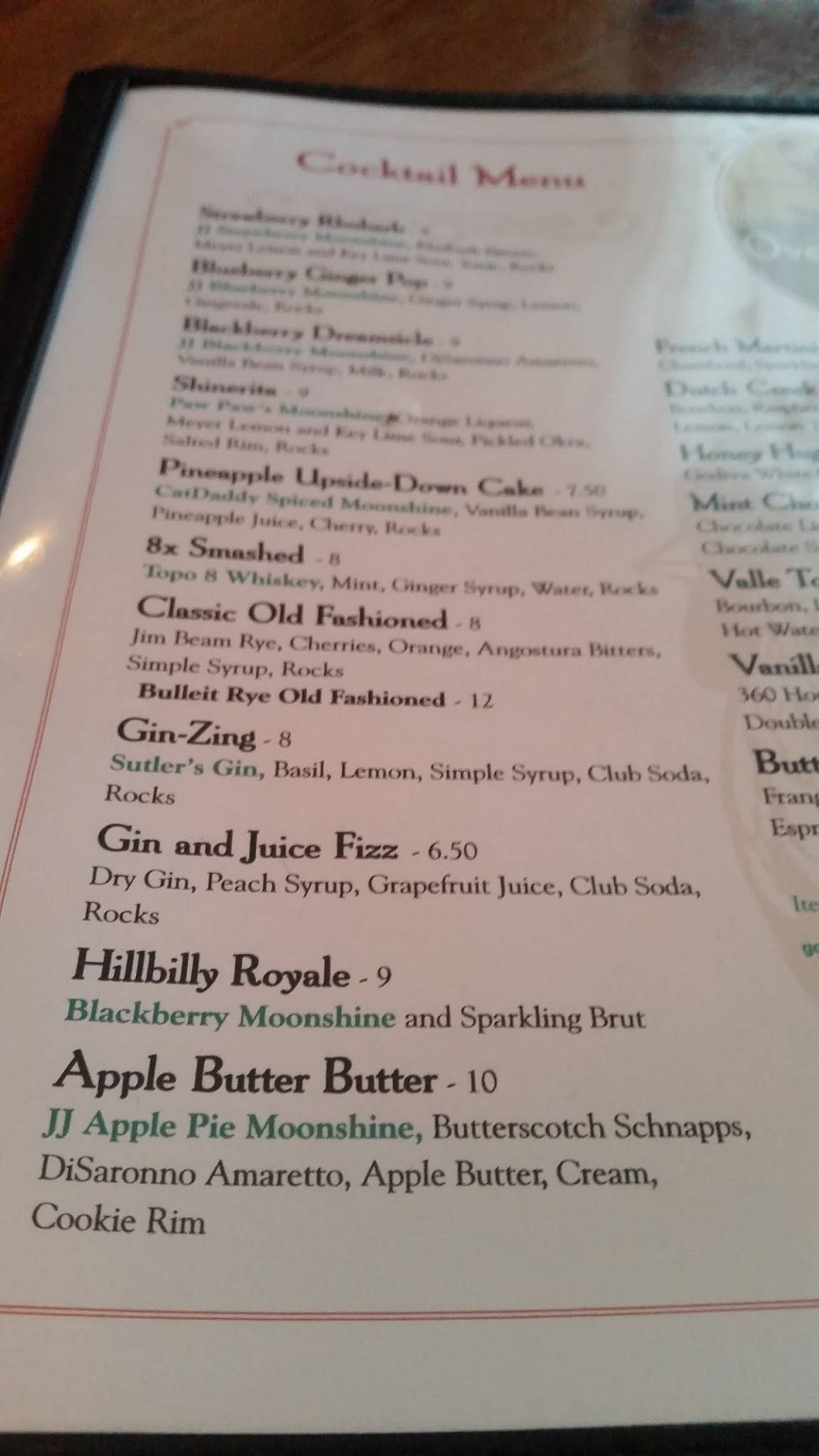 Menu at Over Yonder Restaurant, Valle Crucis, NC-194