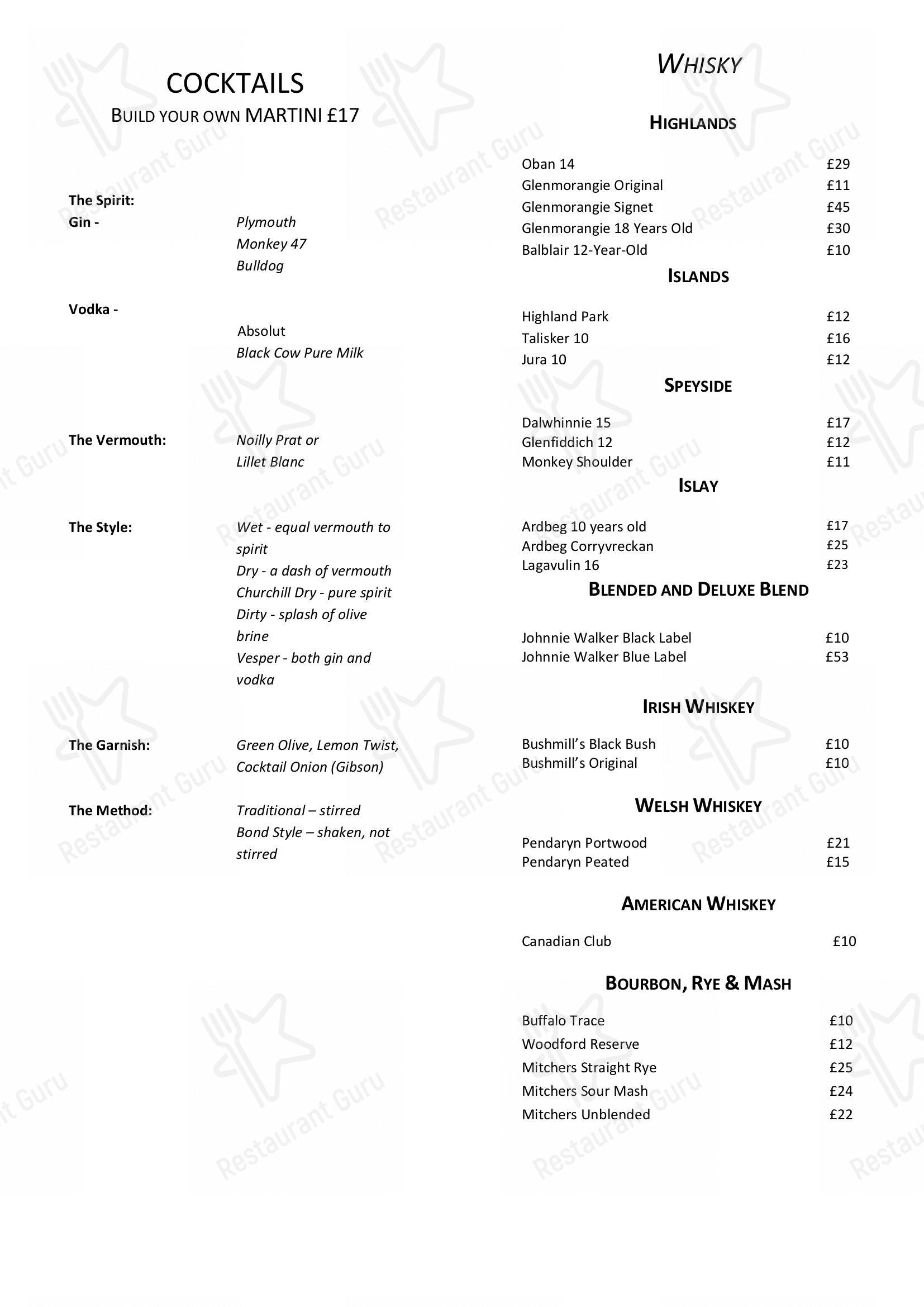 Menu at Ozone Restaurant, Seaham