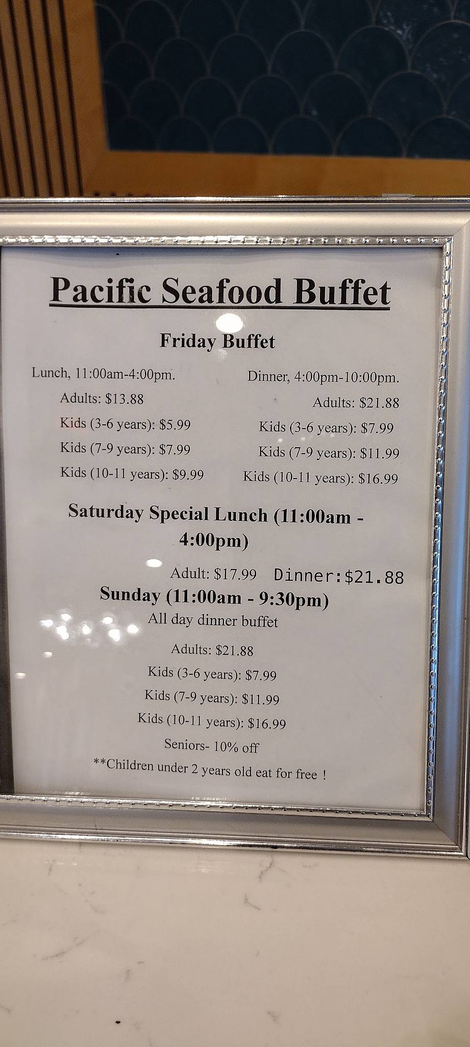 Menu at Pacific Seafood Buffet restaurant, Glendale, 5905 W Bell Rd