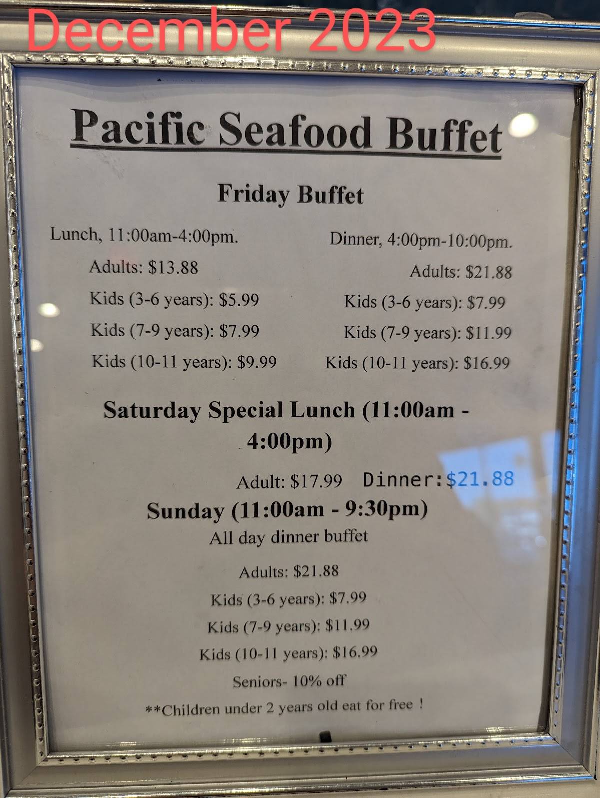 Menu at Pacific Seafood Buffet restaurant, Glendale, 5905 W Bell Rd