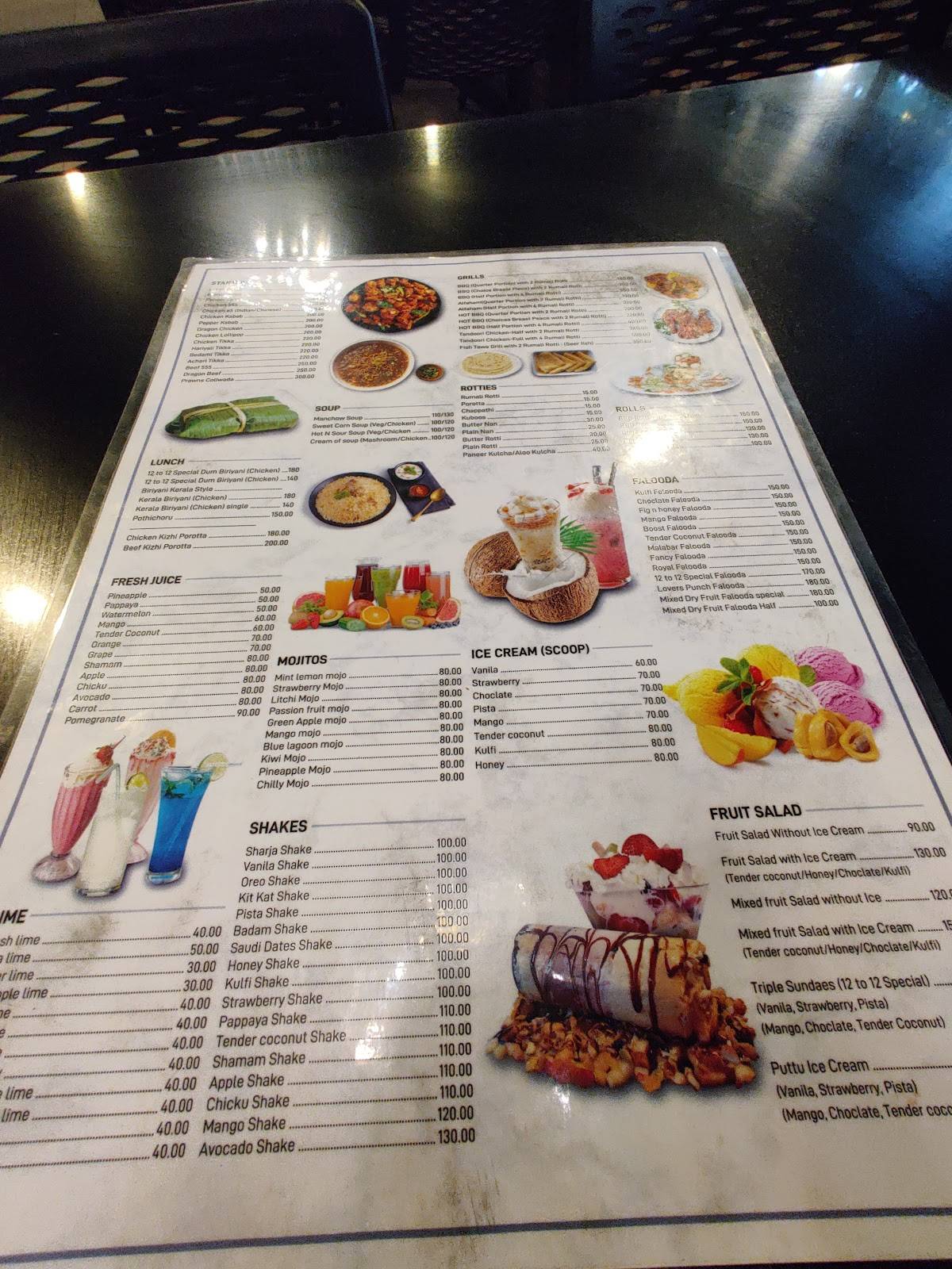 Menu at Astoria, Pala
