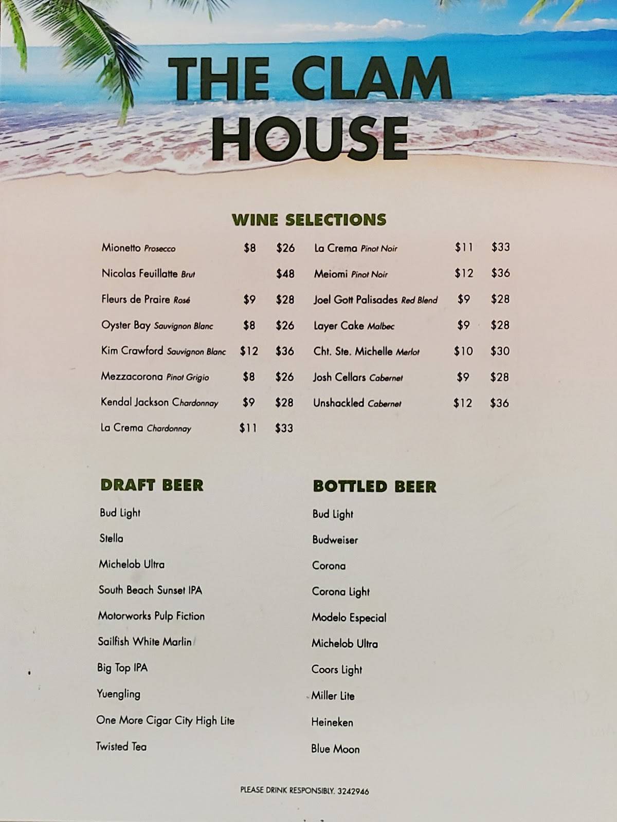 Menu at The Clam House Bar & Grill, Palmetto