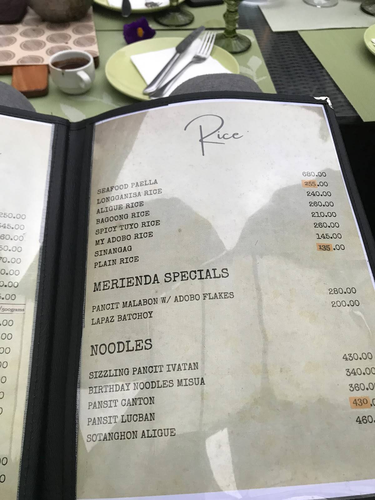 Menu at Pamana Restaurant - Tagaytay, Tagaytay