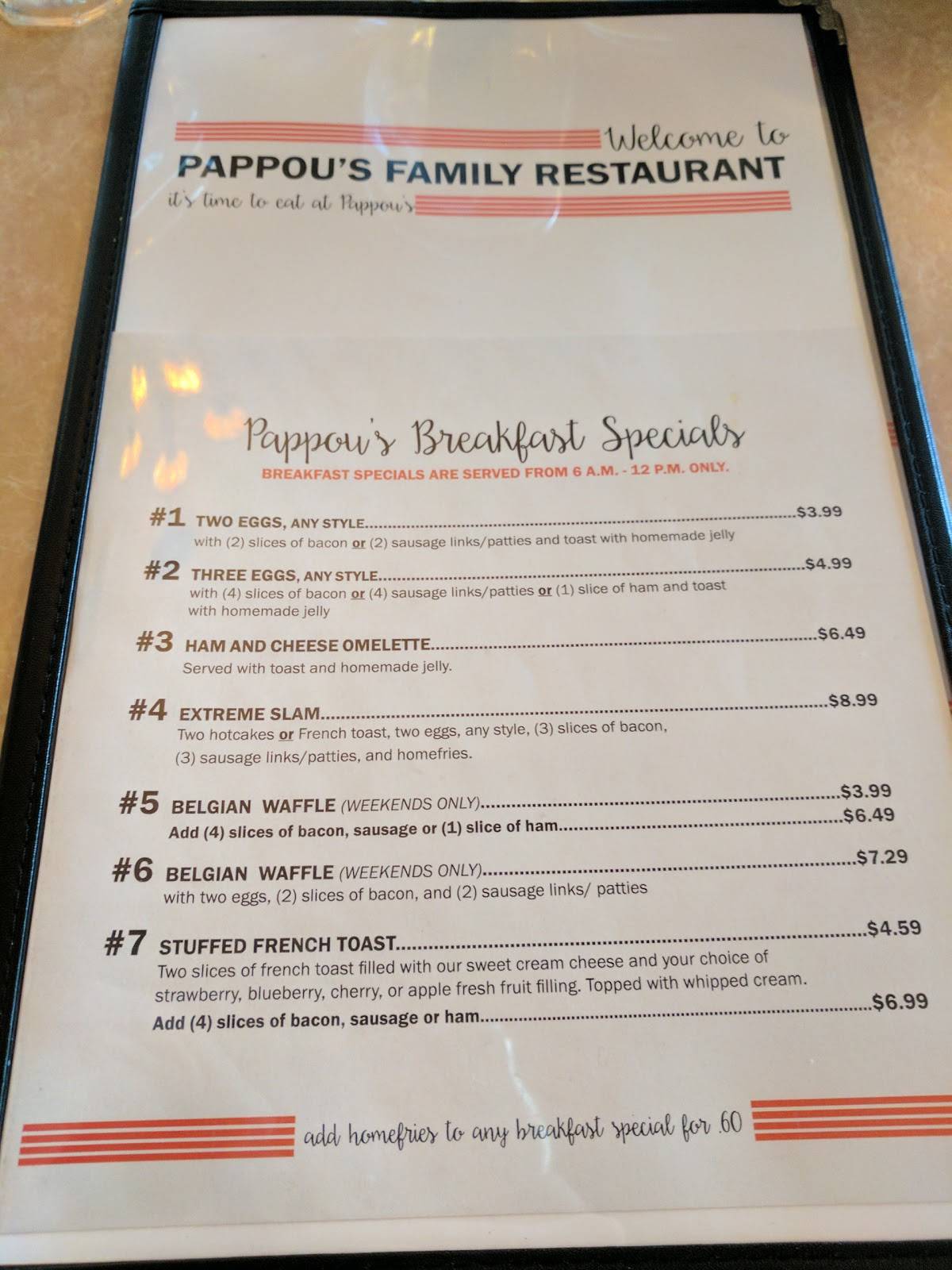 Menu at Pappou's Family Restaurant, Parma