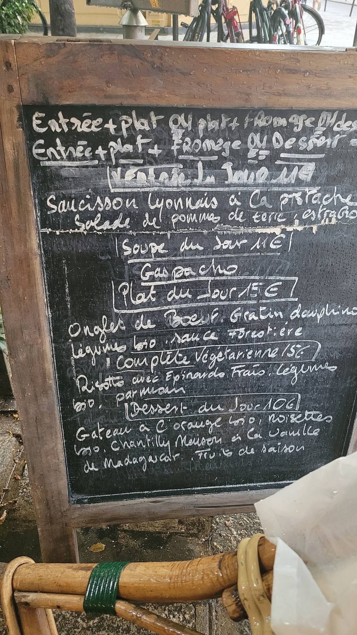 Menu at Les Philosophes restaurant, Paris, 28 Rue Vieille-du-Temple