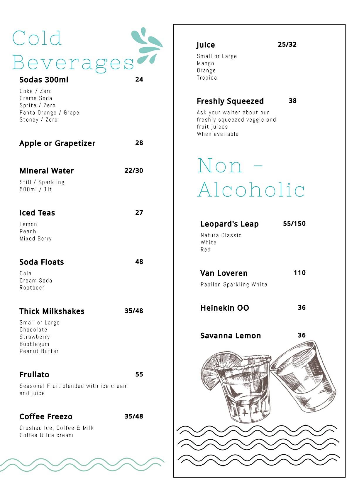 Menu at Peperboom Restaurant, Groot Brakrivier