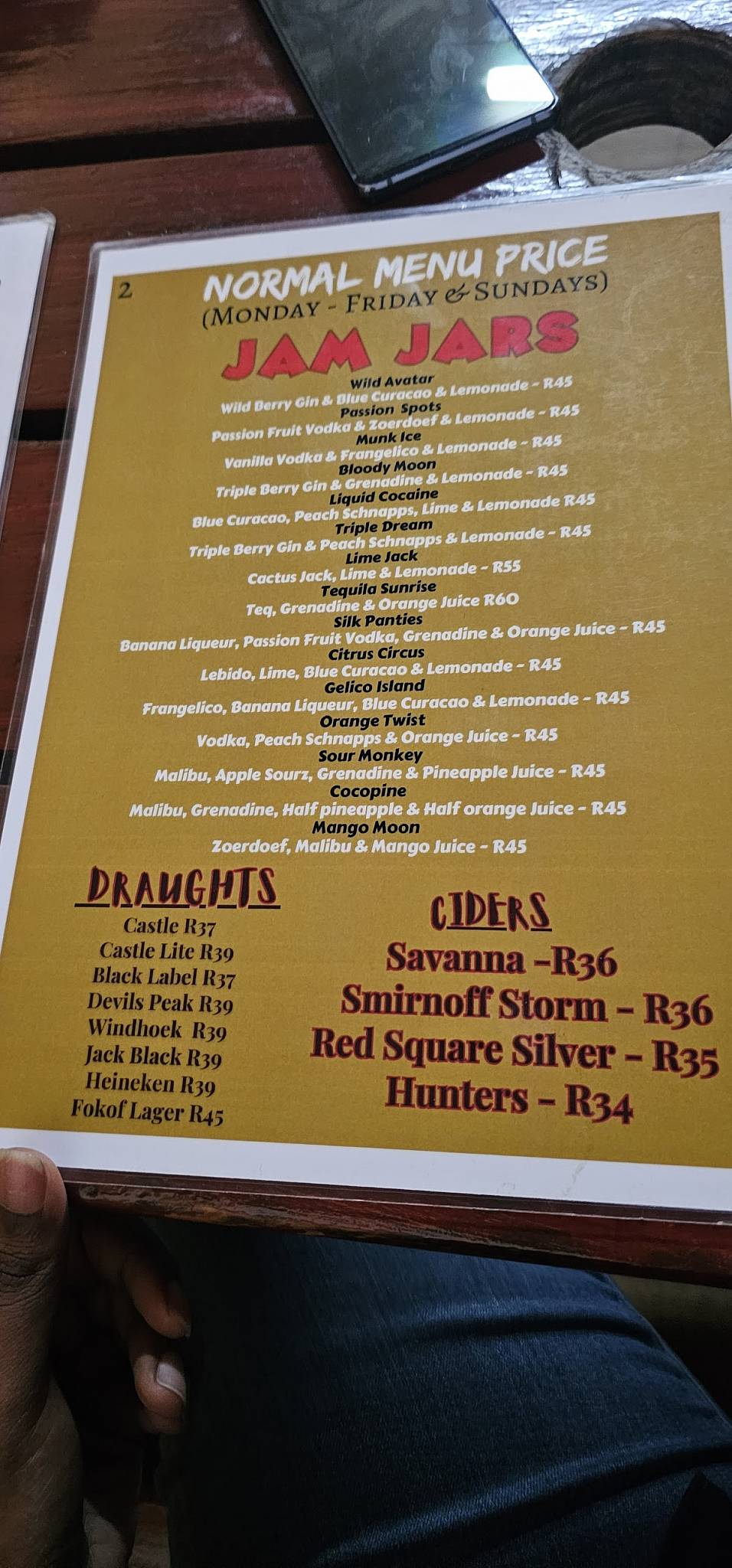 Menu at Pepper Chair Restaurant, Centurion