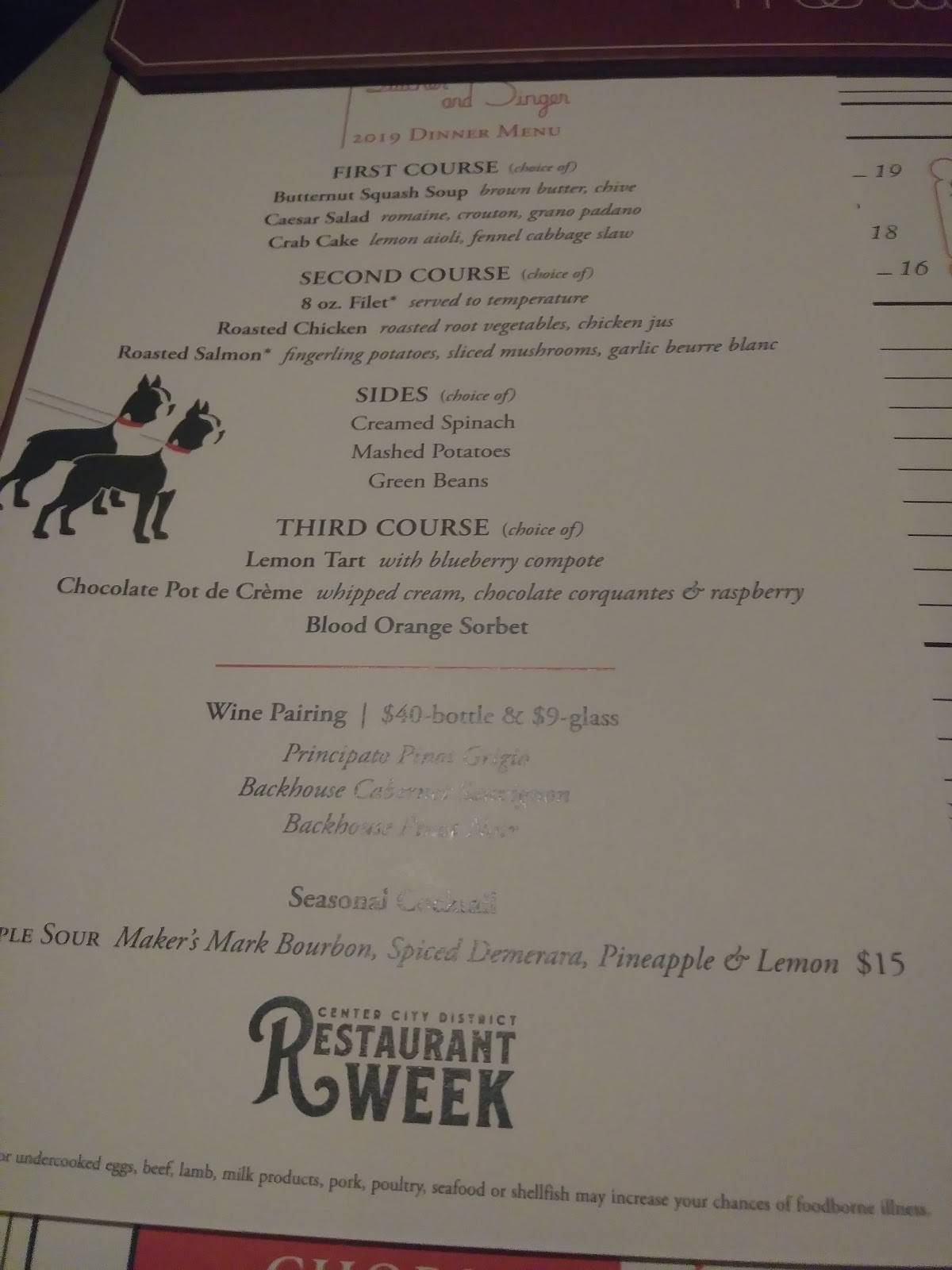 Menu at Butcher and Singer steakhouse, Philadelphia