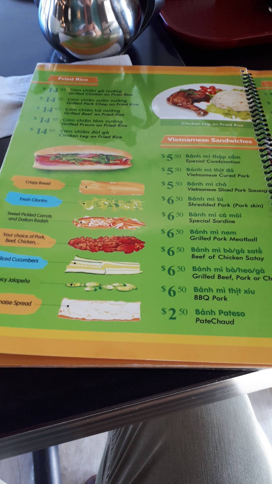 Menu at Pho 39 restaurant, Edmonton
