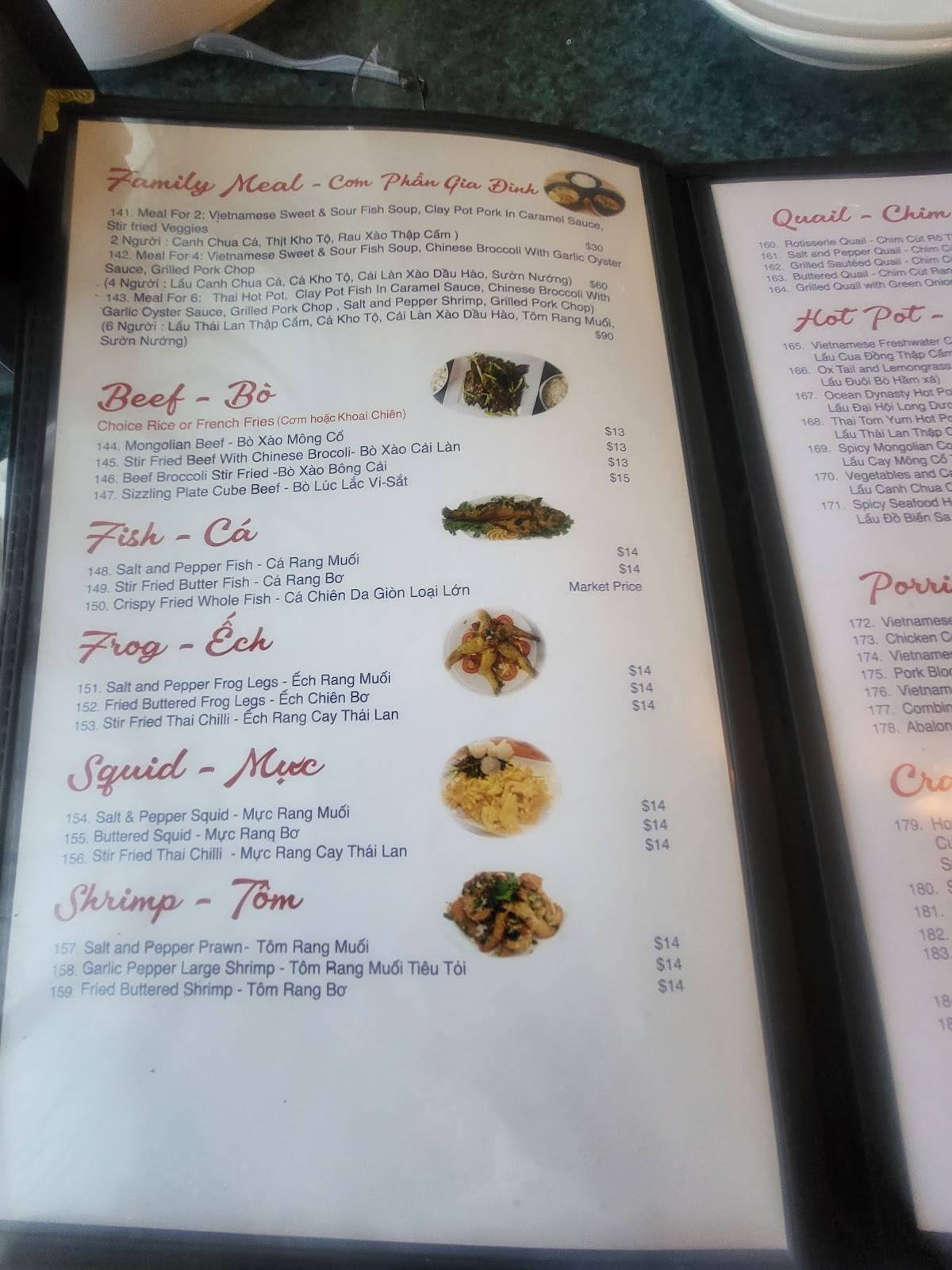 Menu at Pho Ong Gia Cali restaurant, Wichita