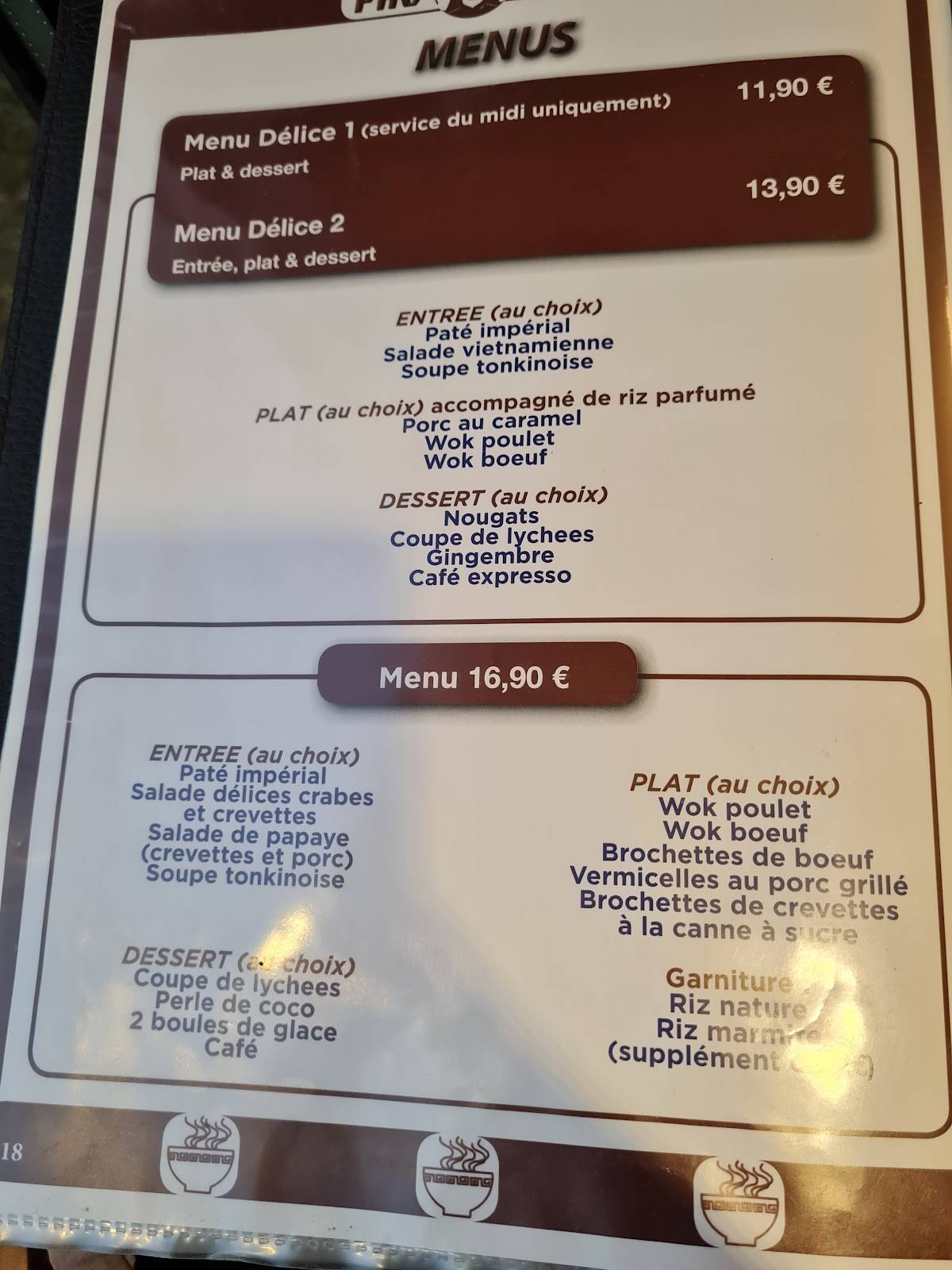 Menu au Pho Quynh restaurant, Torcy, 22 rue Pierre Mendes-France