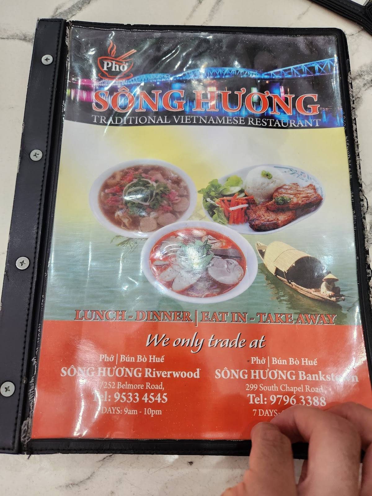 Menu at Pho Song Huong restaurant, Riverwood