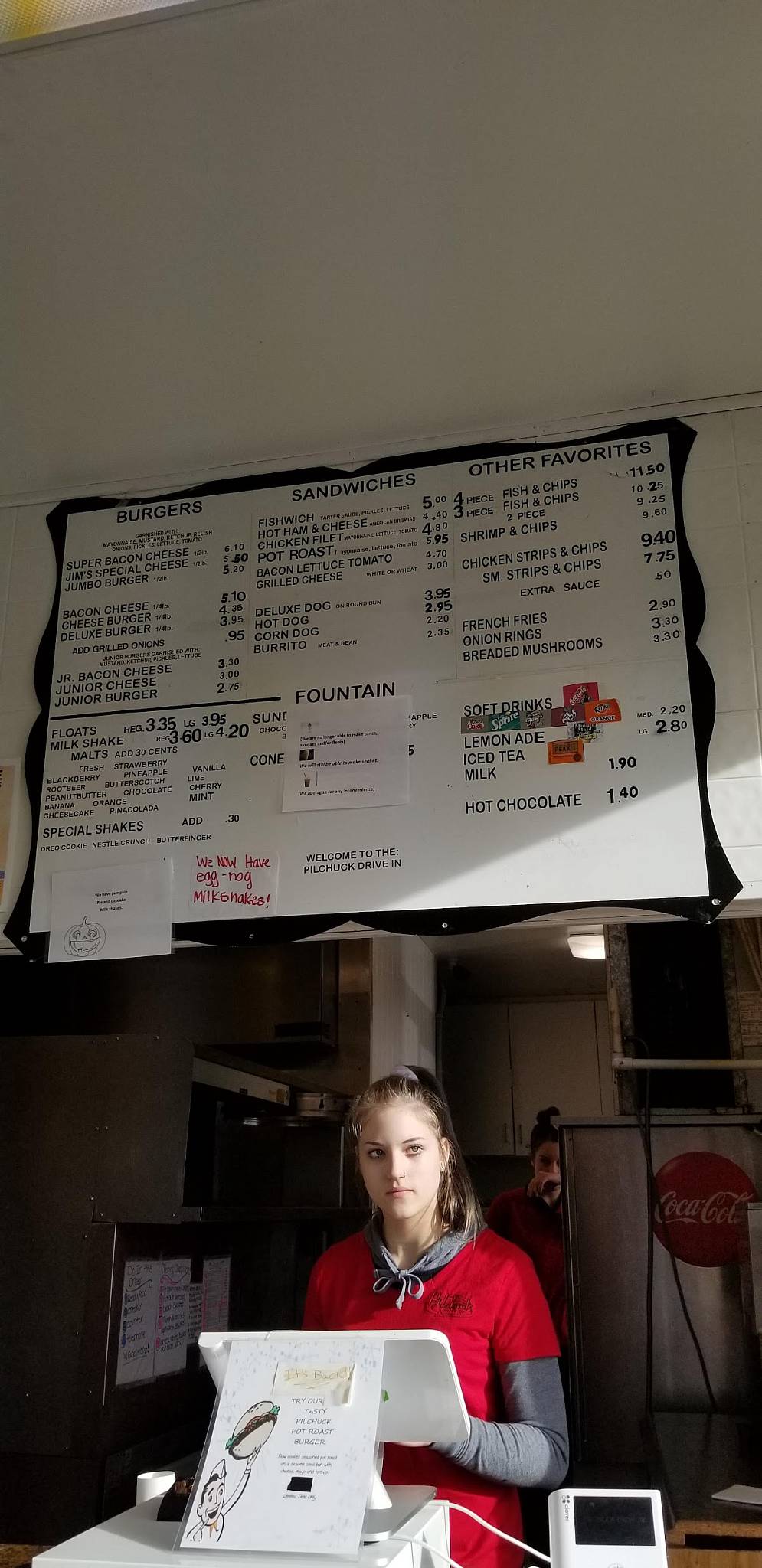 Menu at Pilchuck Drive In fast food, Snohomish