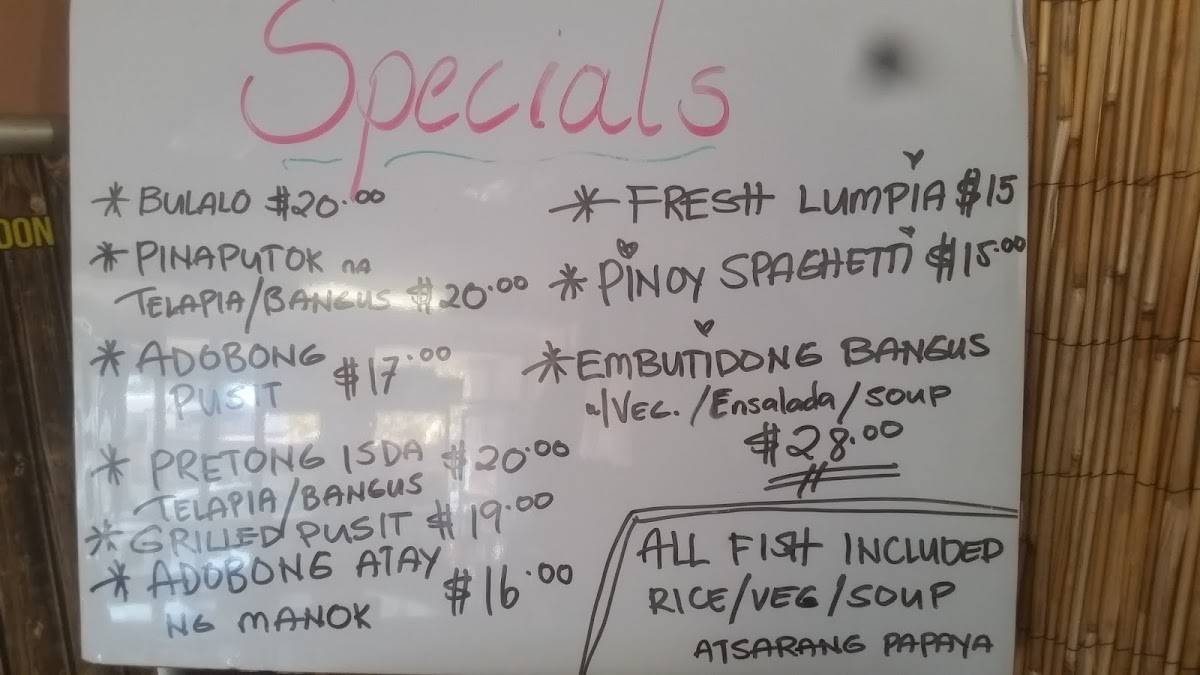 Menu at Pinoy Fiesta Restaurant, Middle Swan