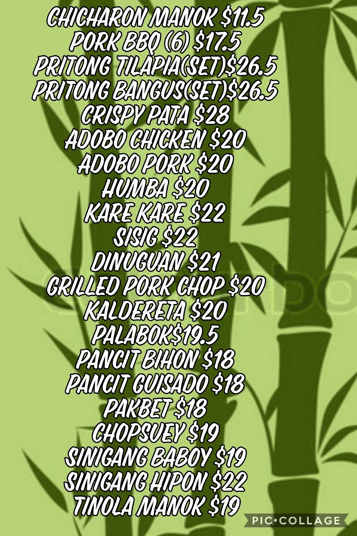 Menu at Pinoy Fiesta Restaurant, Middle Swan
