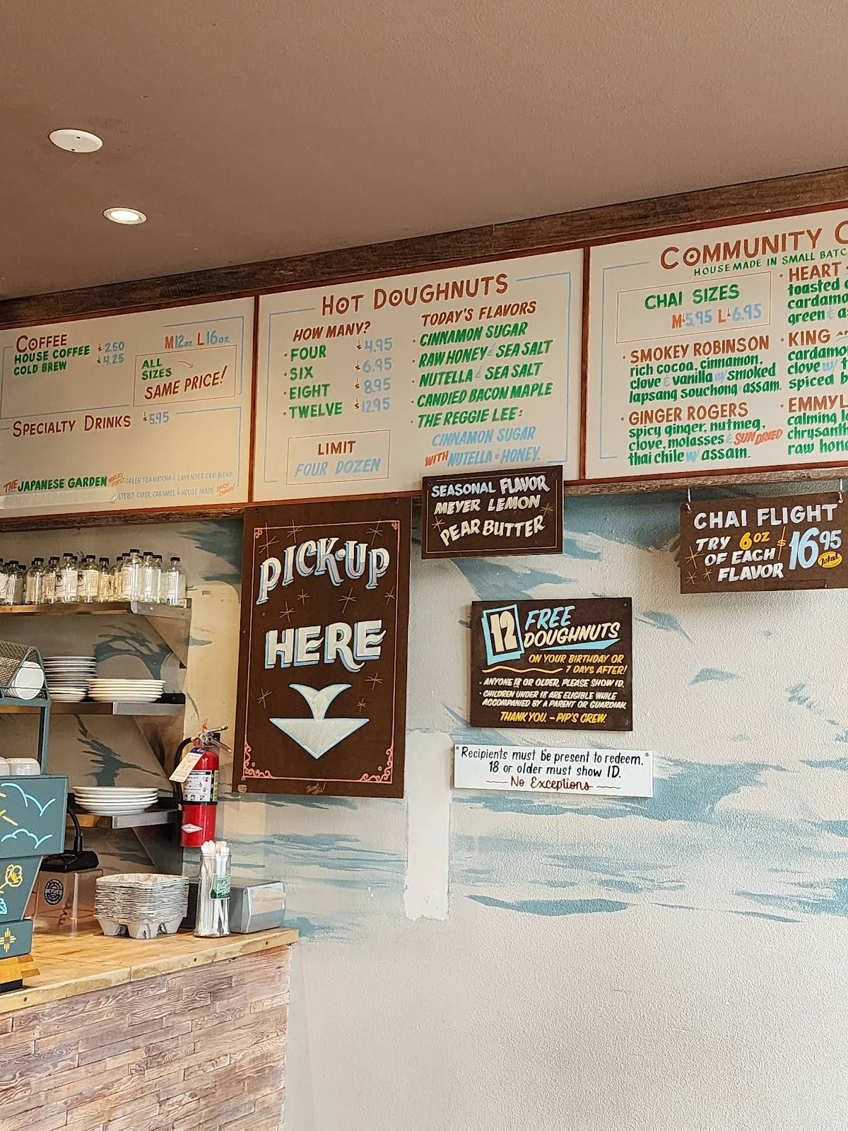 Menu at Pip's Original Doughnuts & Chai restaurant, Portland