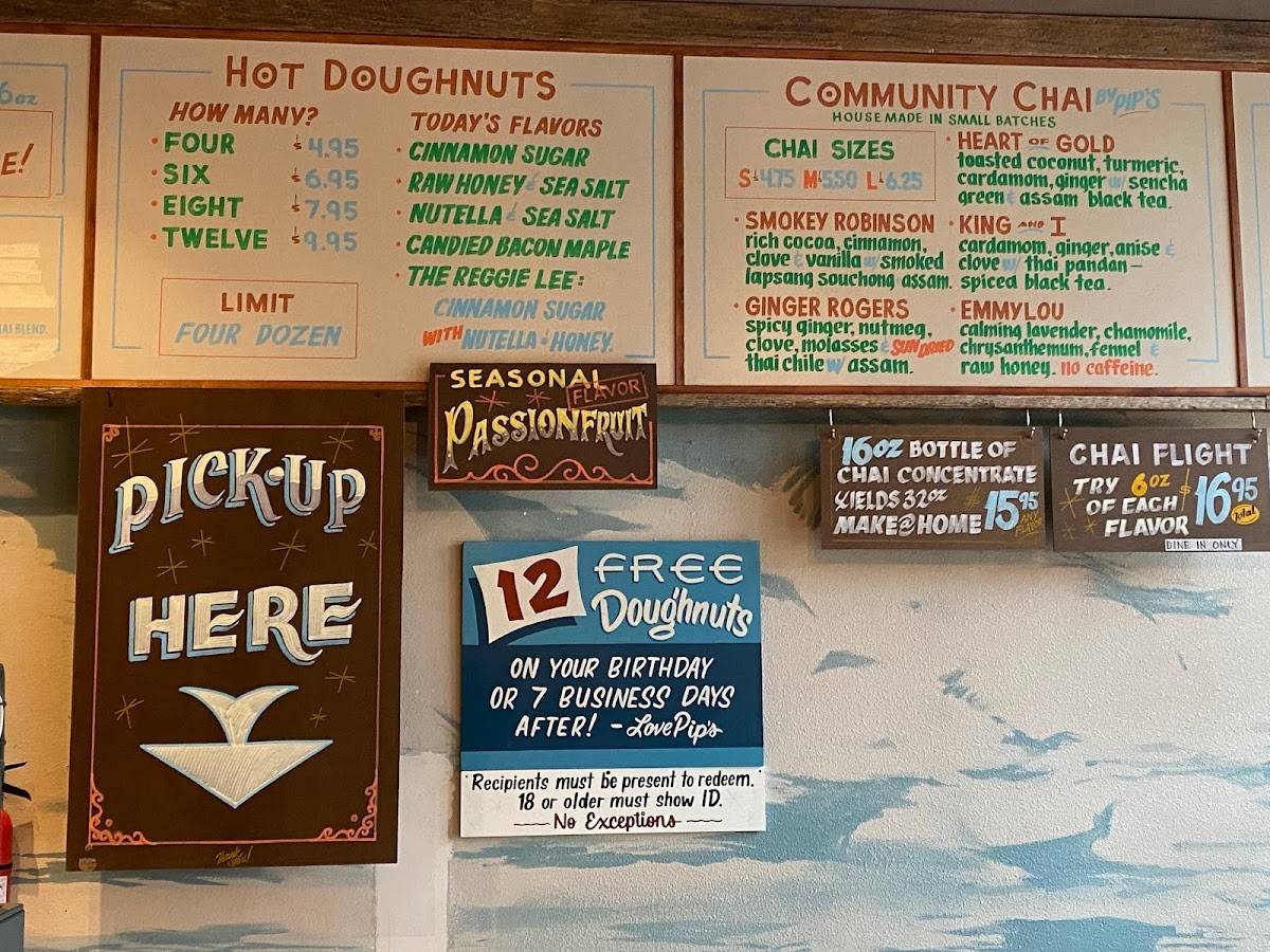Menu at Pip's Original Doughnuts & Chai restaurant, Portland