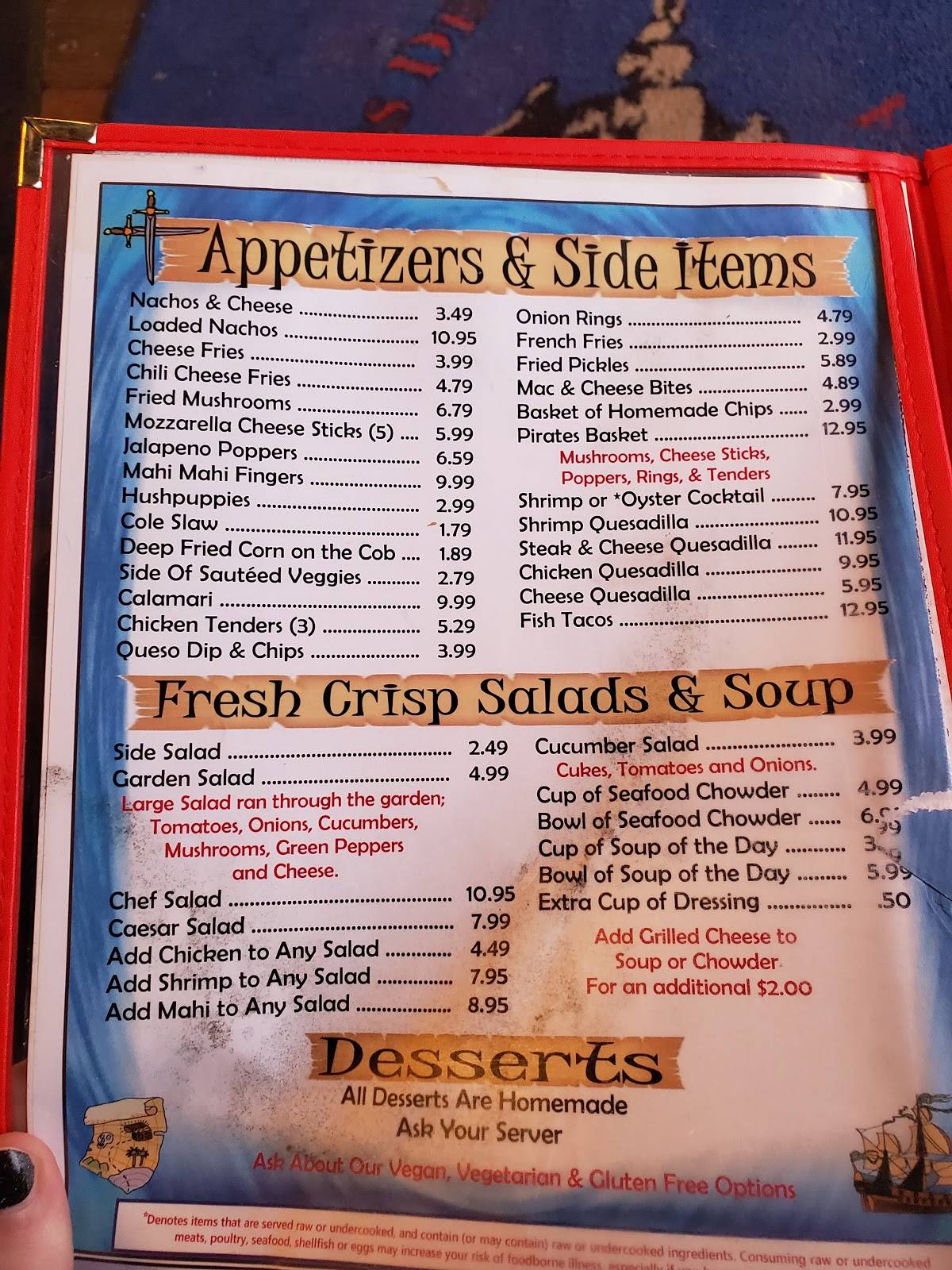 Menu at Pirates Deck pub & bar, Oak Island, E Oak Island Dr