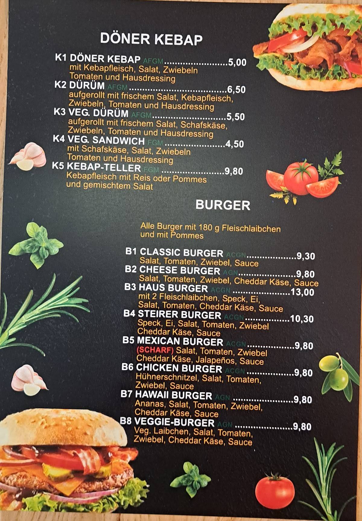 Speisekarte von Pizza Burg, Riegersburg