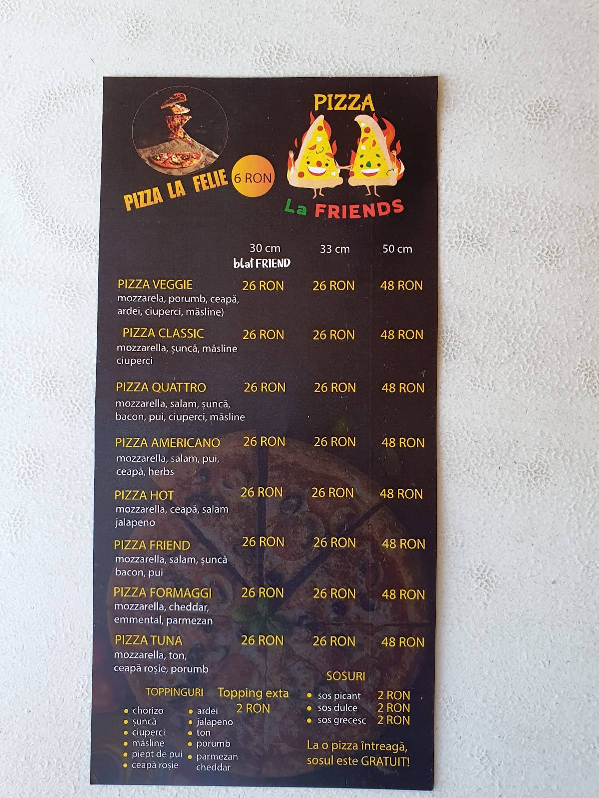 Menu at Pizza La Friends, Călan