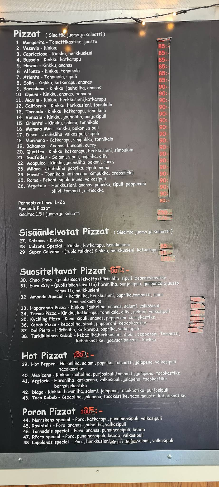 Menu at Pizzeria Amanda, Haparanda
