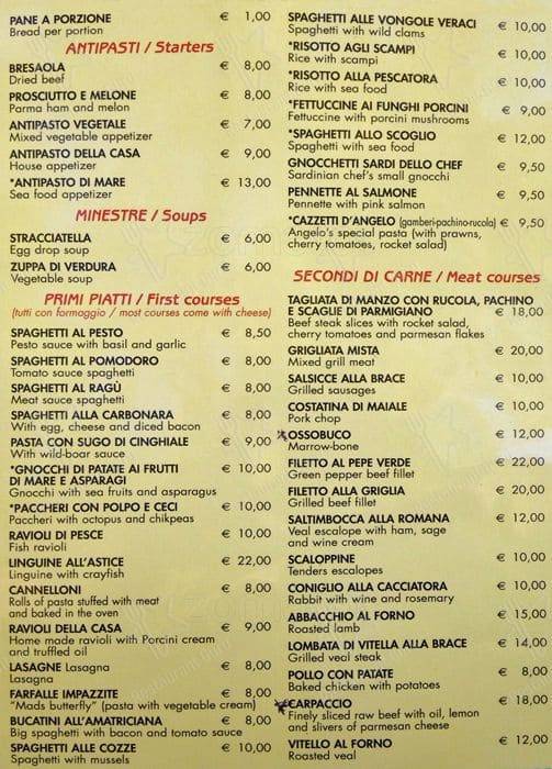 Menu au L'Angoletto ai Musei pizzeria, Rome