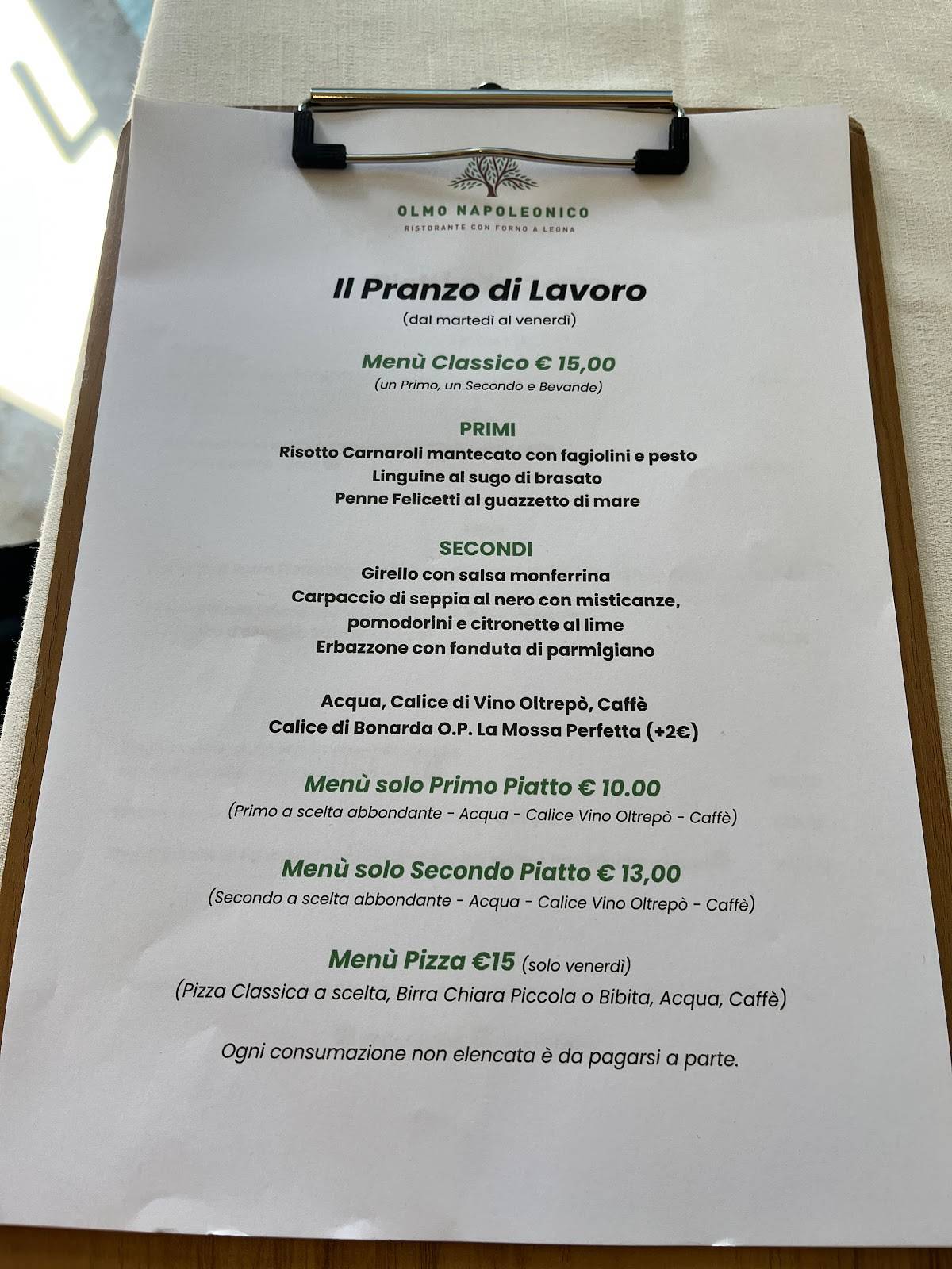 Menu da Olmo Napoleonico Ristorante con forno a legna, Golferenzo