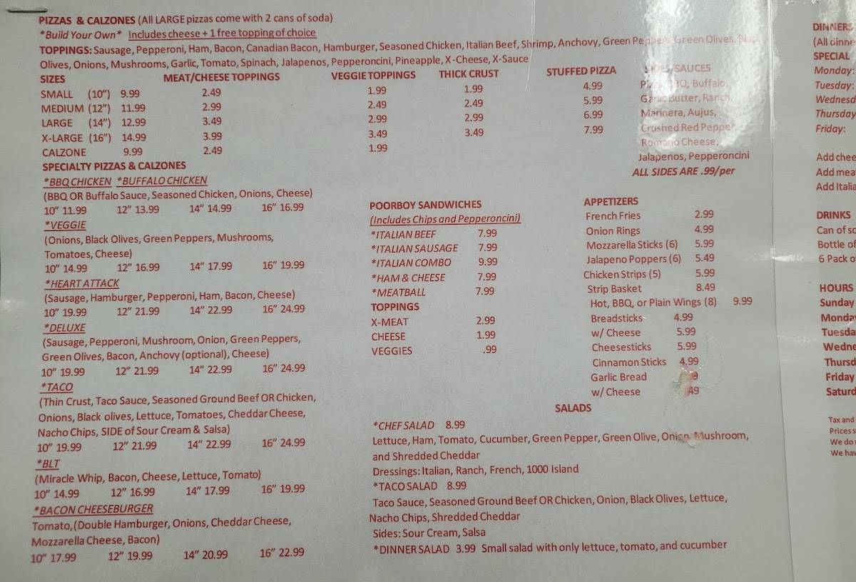 Menu at Prime Time Pizza pizzeria, Beloit