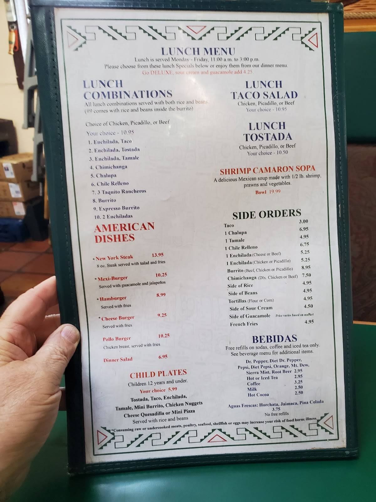 Menu at Plaza Jalisco restaurant, Chehalis