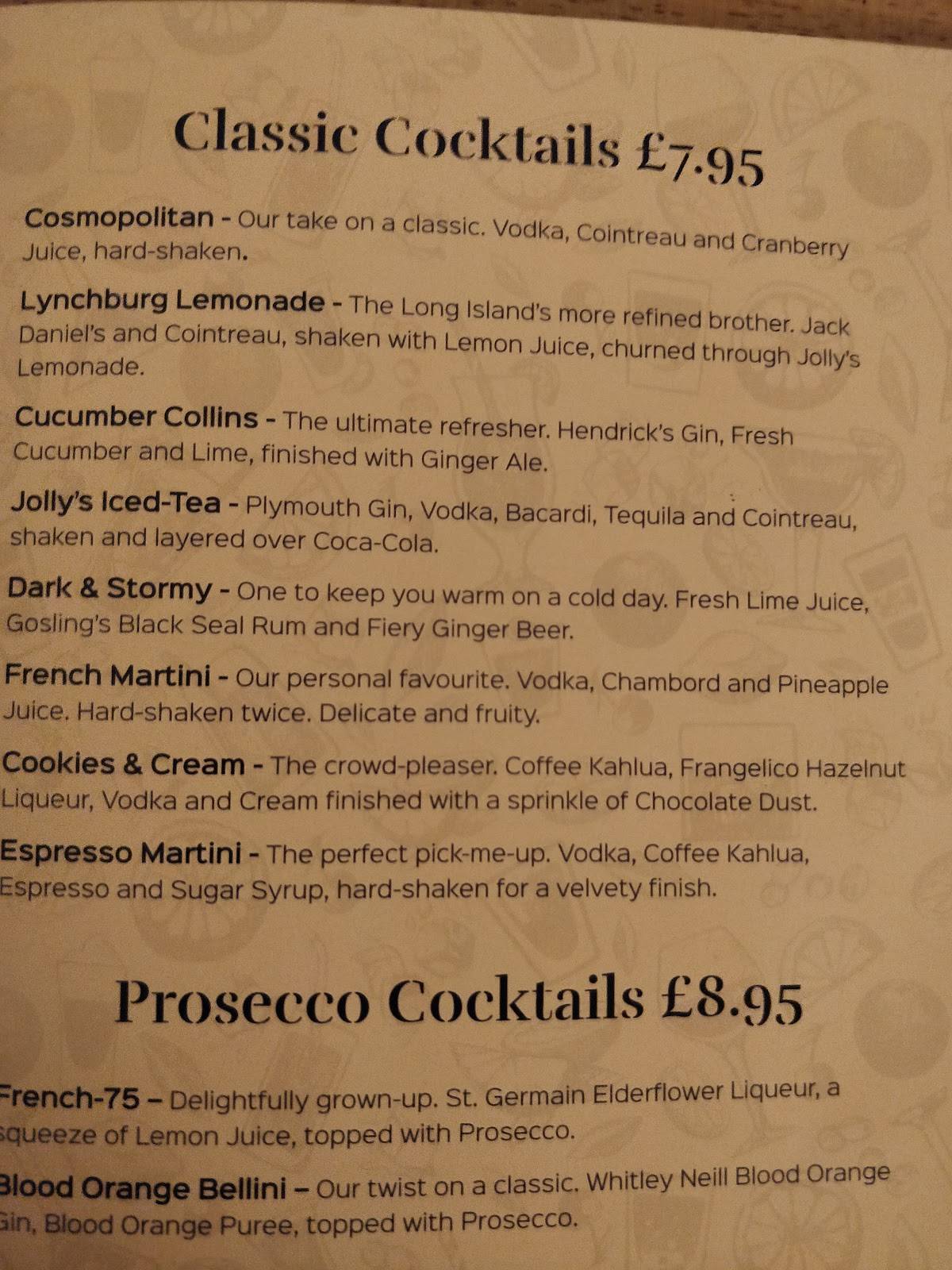 Menu at Jolly Jacks restaurant, Plymouth, Jolly Jacks
