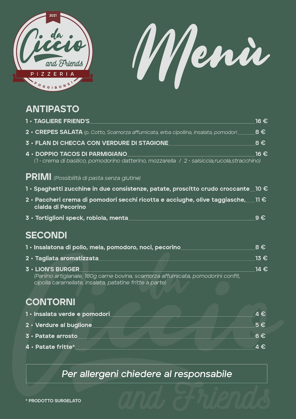 Menu au Da Ciccio and Friends restaurant, Poggibonsi