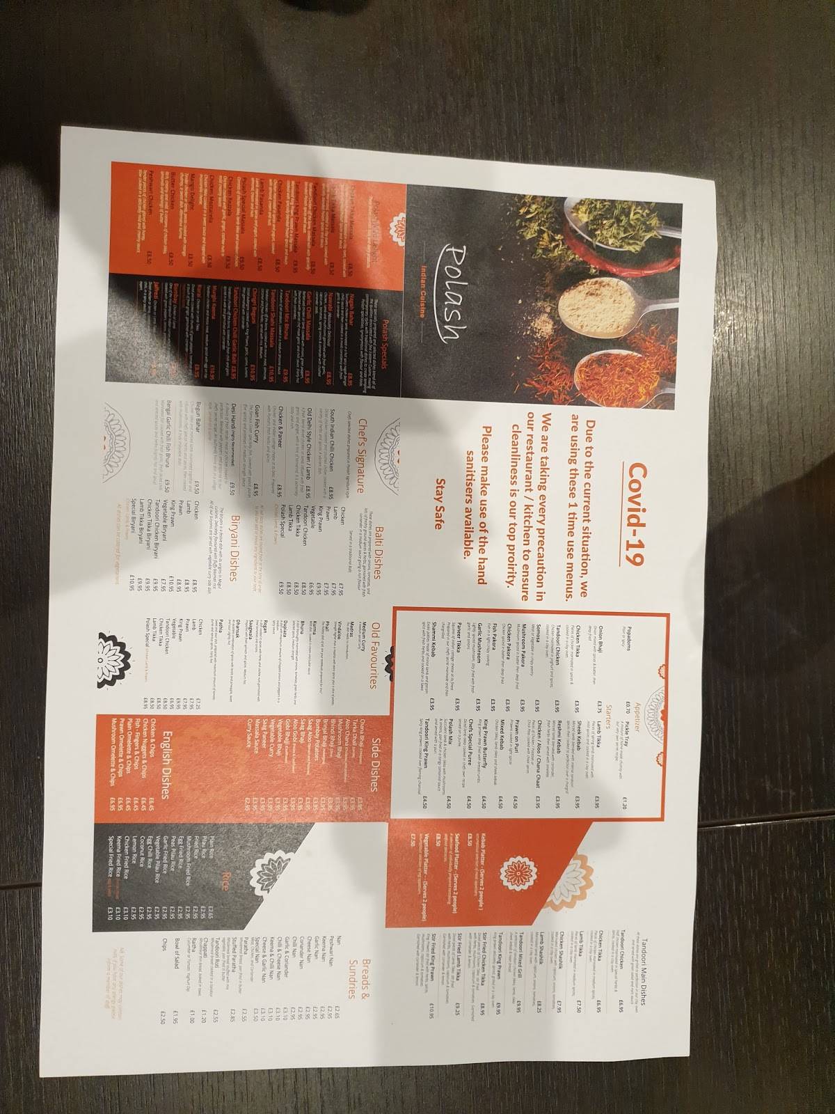 Menu at Polash Restaurant, Gloucester