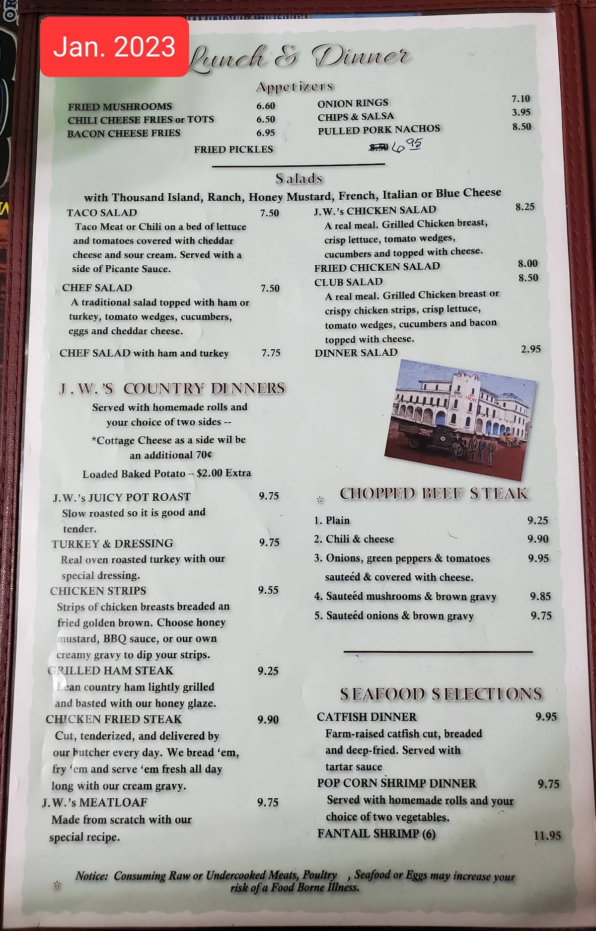 Menu at JW Cobbs restaurant, Ponca City, N 14th St