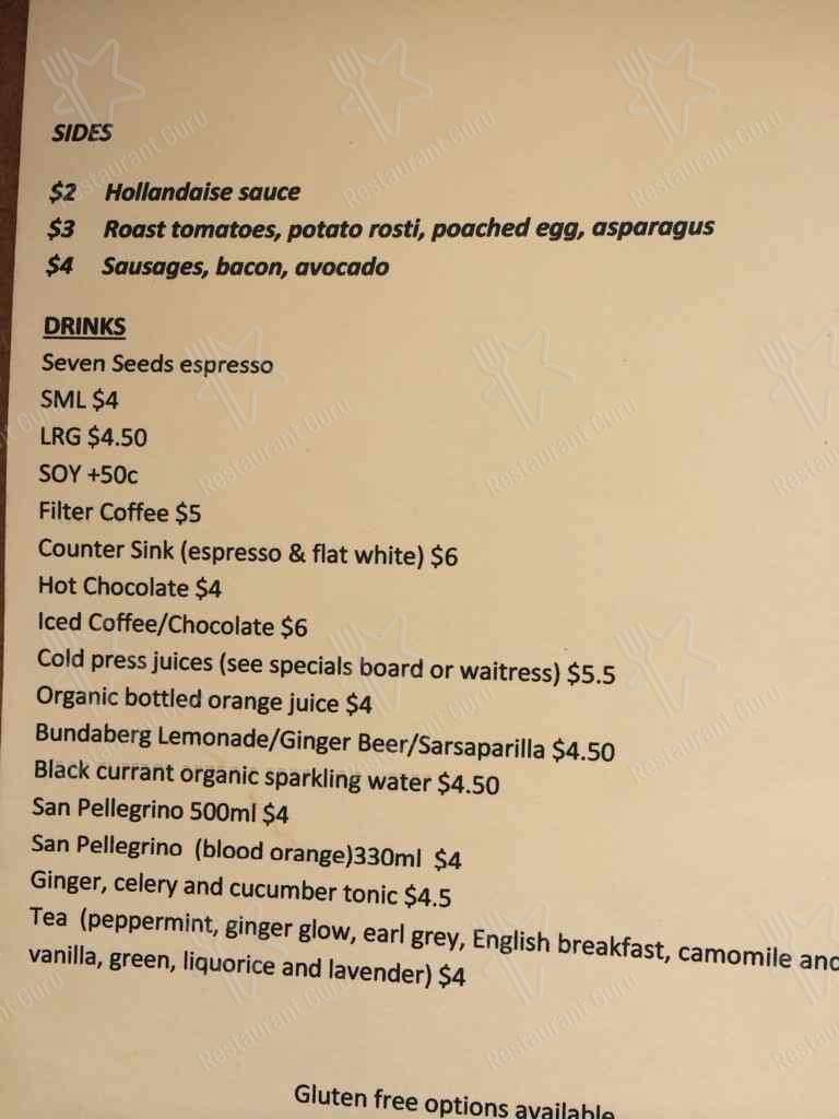 Menu at Pond Cafe, Torquay